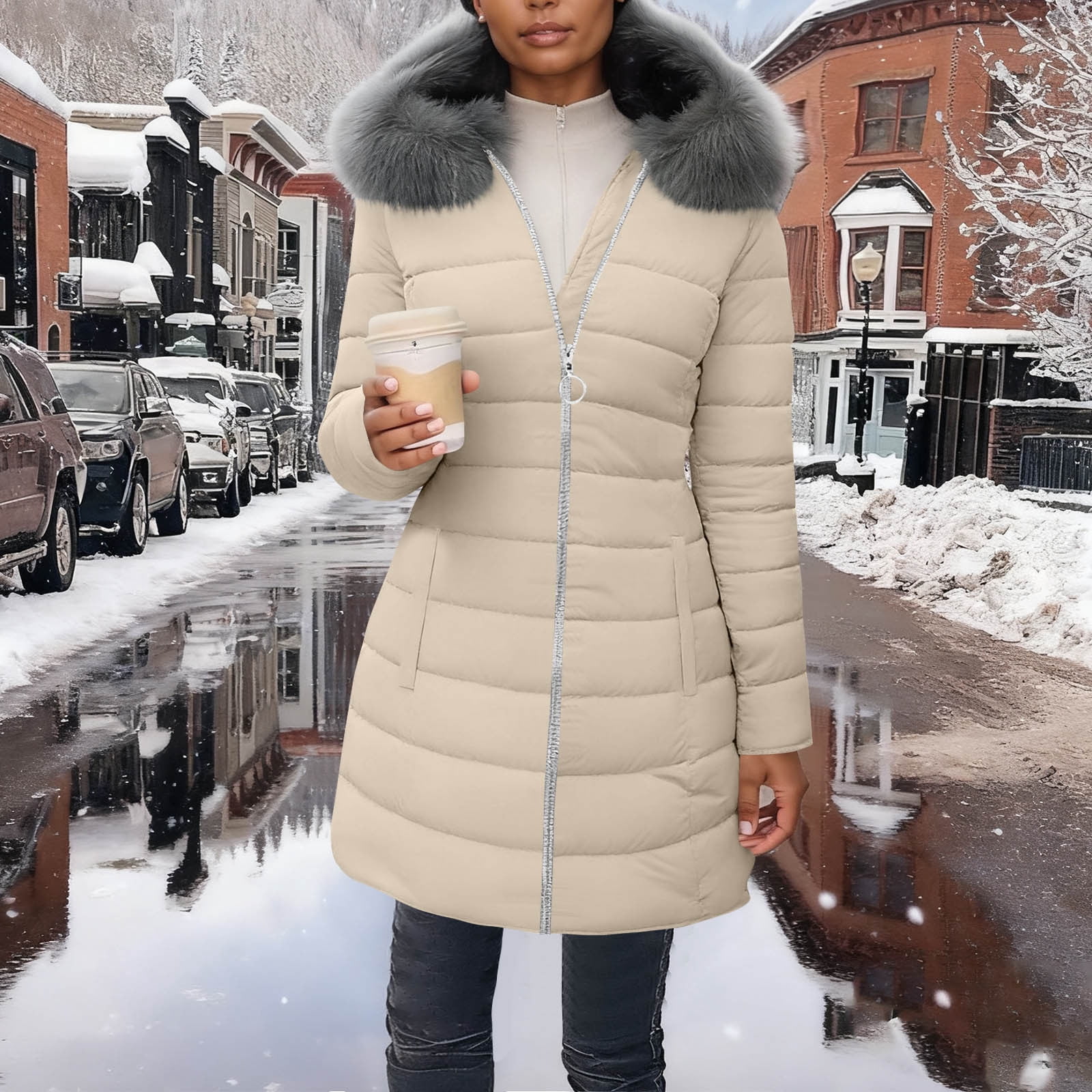 Xdegoge Fleece Lined Winetr Jackets for Women with Faux Fur Hood ...