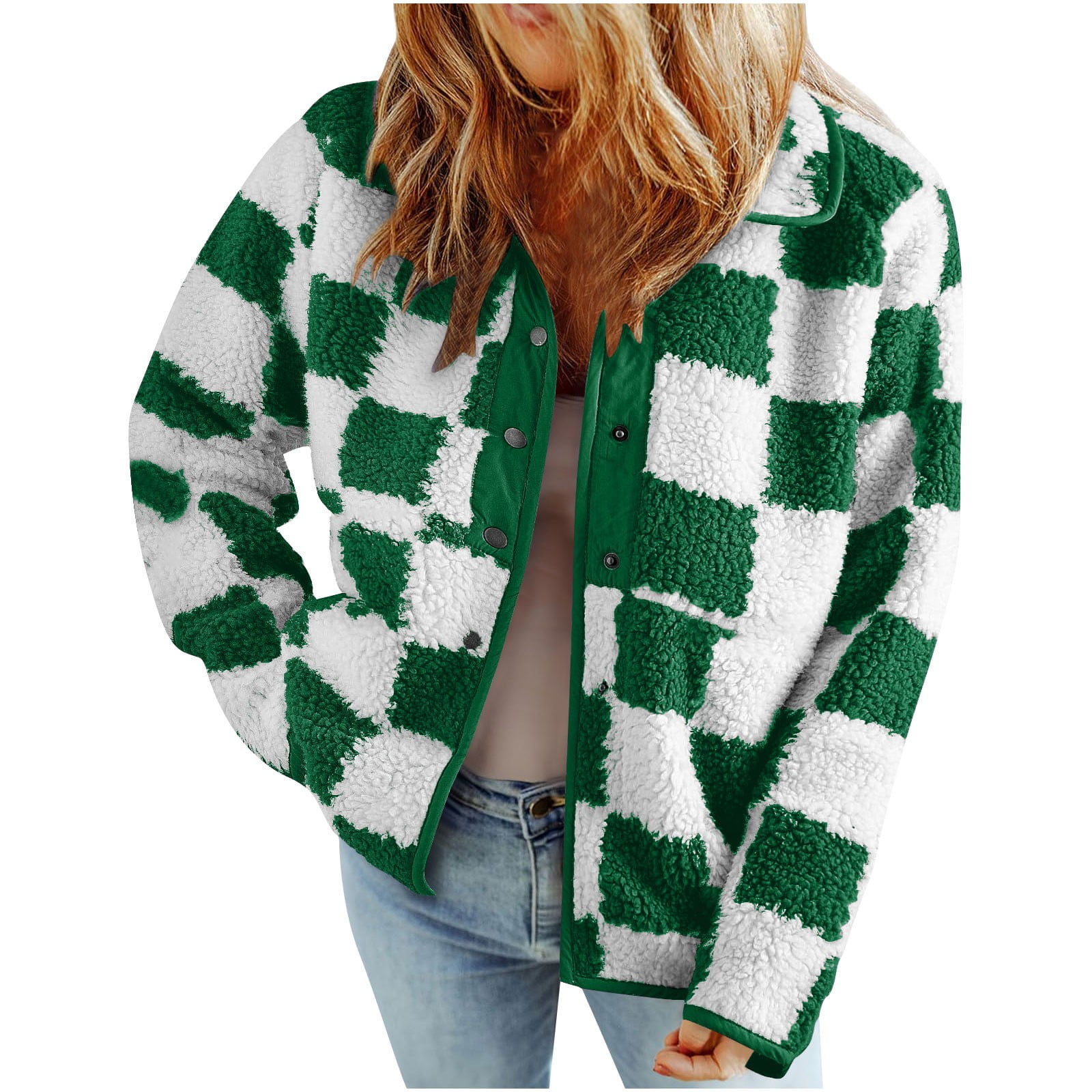 Xdegoge Fleece Sherpa Jackets for Women Lightweight Plaid Shackets ...