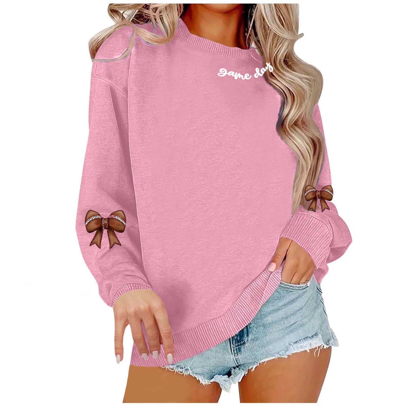 Xdegoge Game Day Sweatshirts for Women Embroidered Bow Long Sleeve Tops ...