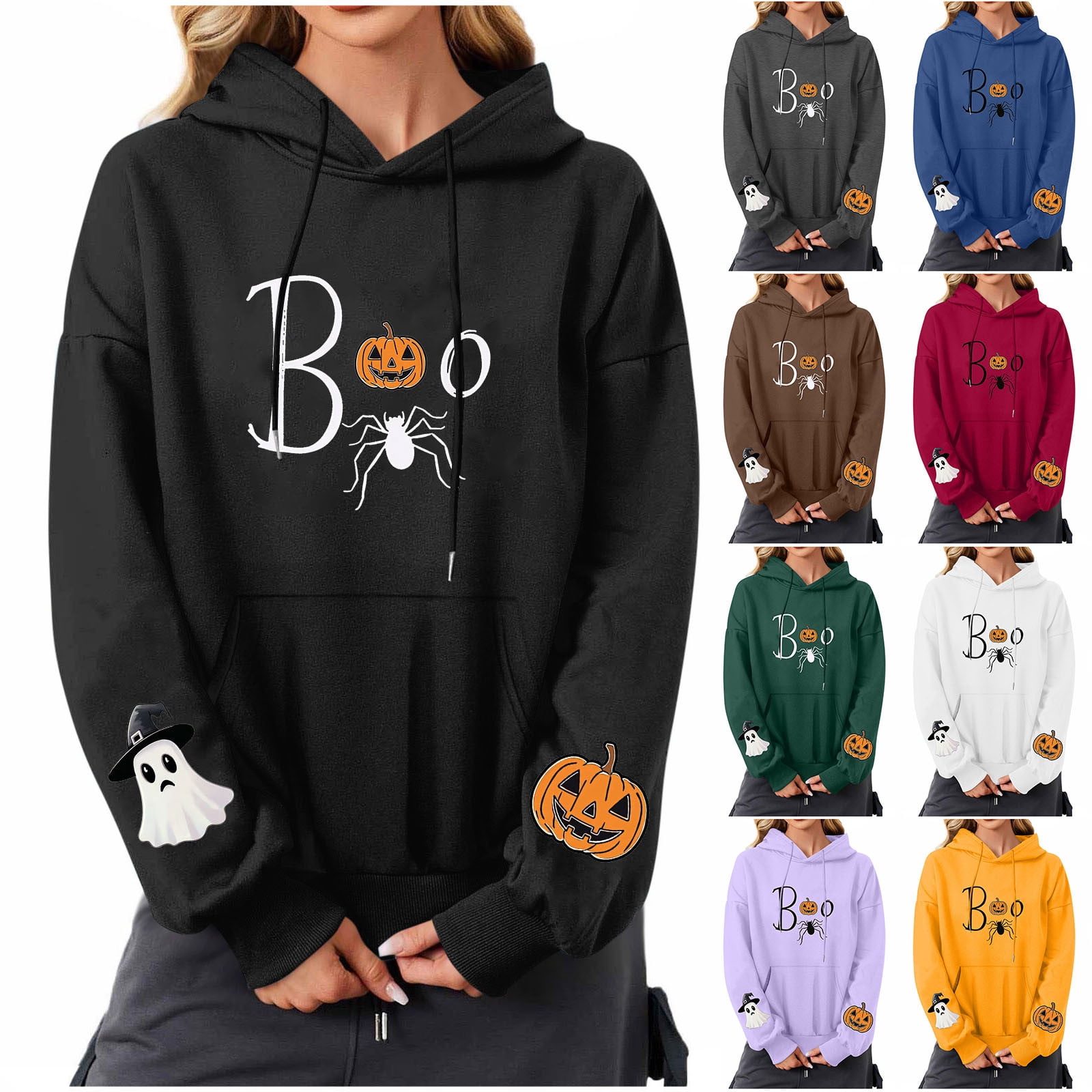 Xdegoge Ghost Hoodies for Women Pullover Halloween Pumpkin Graphic ...