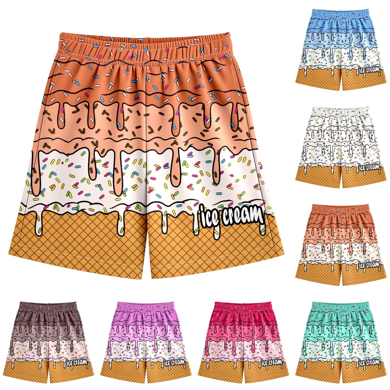 Xdegoge Girls Boys Ice Cream Shorts Summer Cute Preppy Ice Cream ...