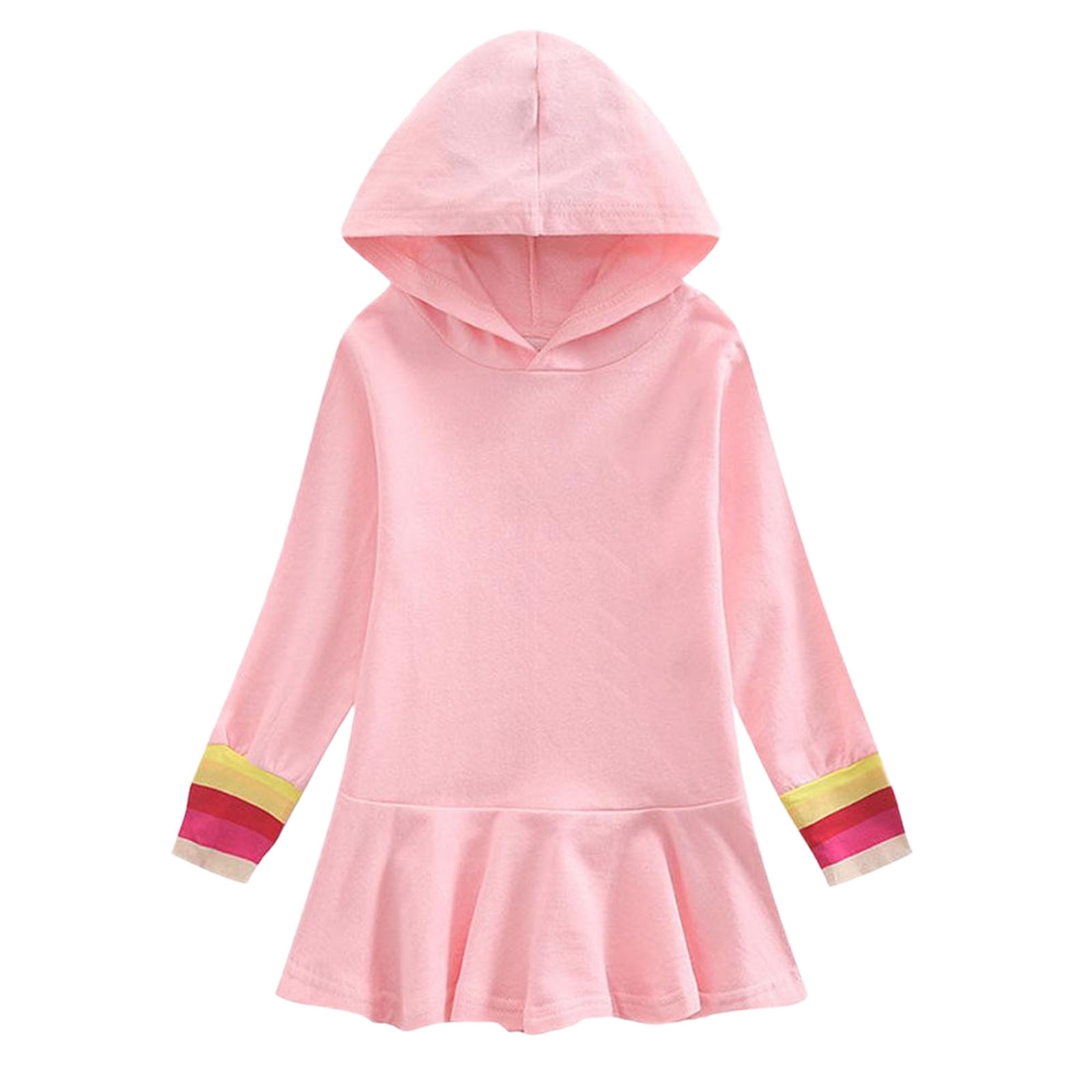 Xdegoge Girls Hoodie Dress with Rainbow Cuff Details Long Sleeve Loose ...
