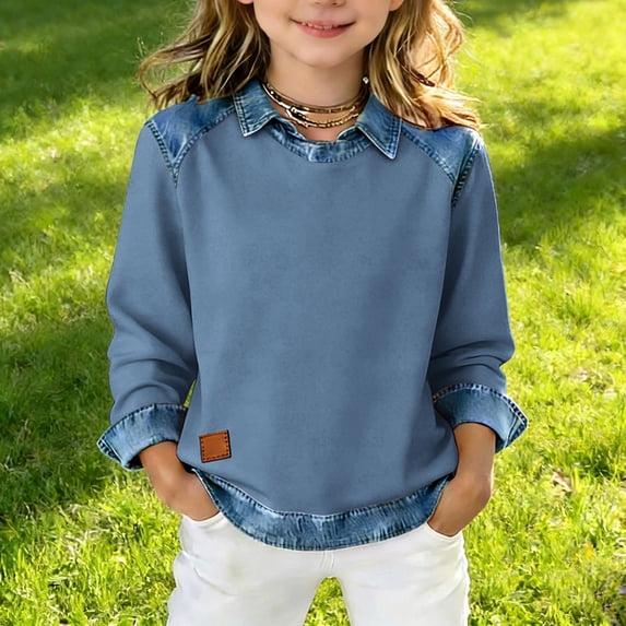 Xdegoge Girls Kids Toddler Long Sleeve Sweatshirt Denim Collar ...