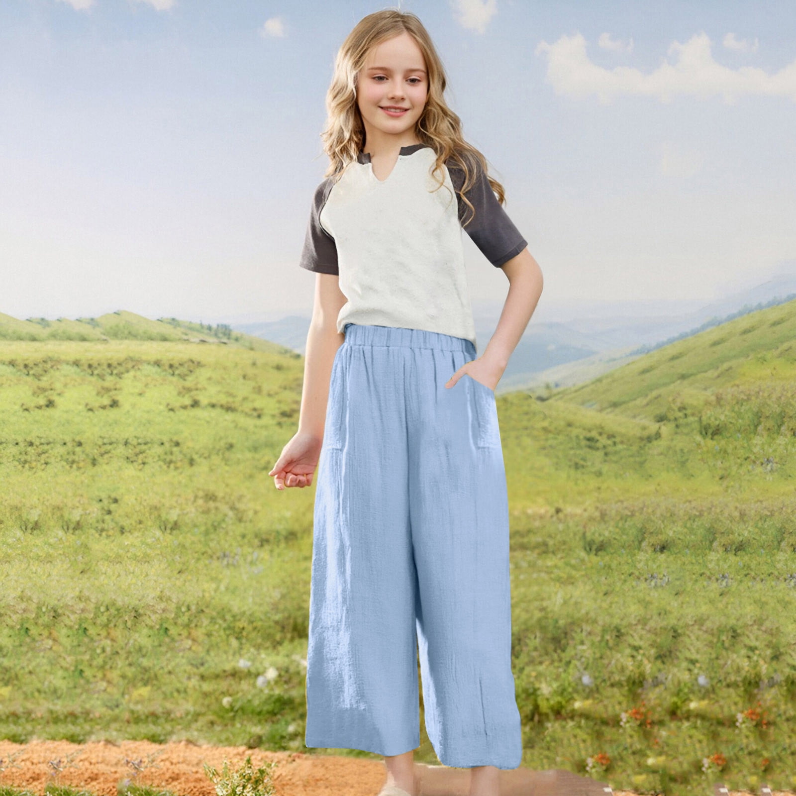 Xdegoge Girls Pants 10-12 Clearance Wide Leg High Waisted Sweatpants ...
