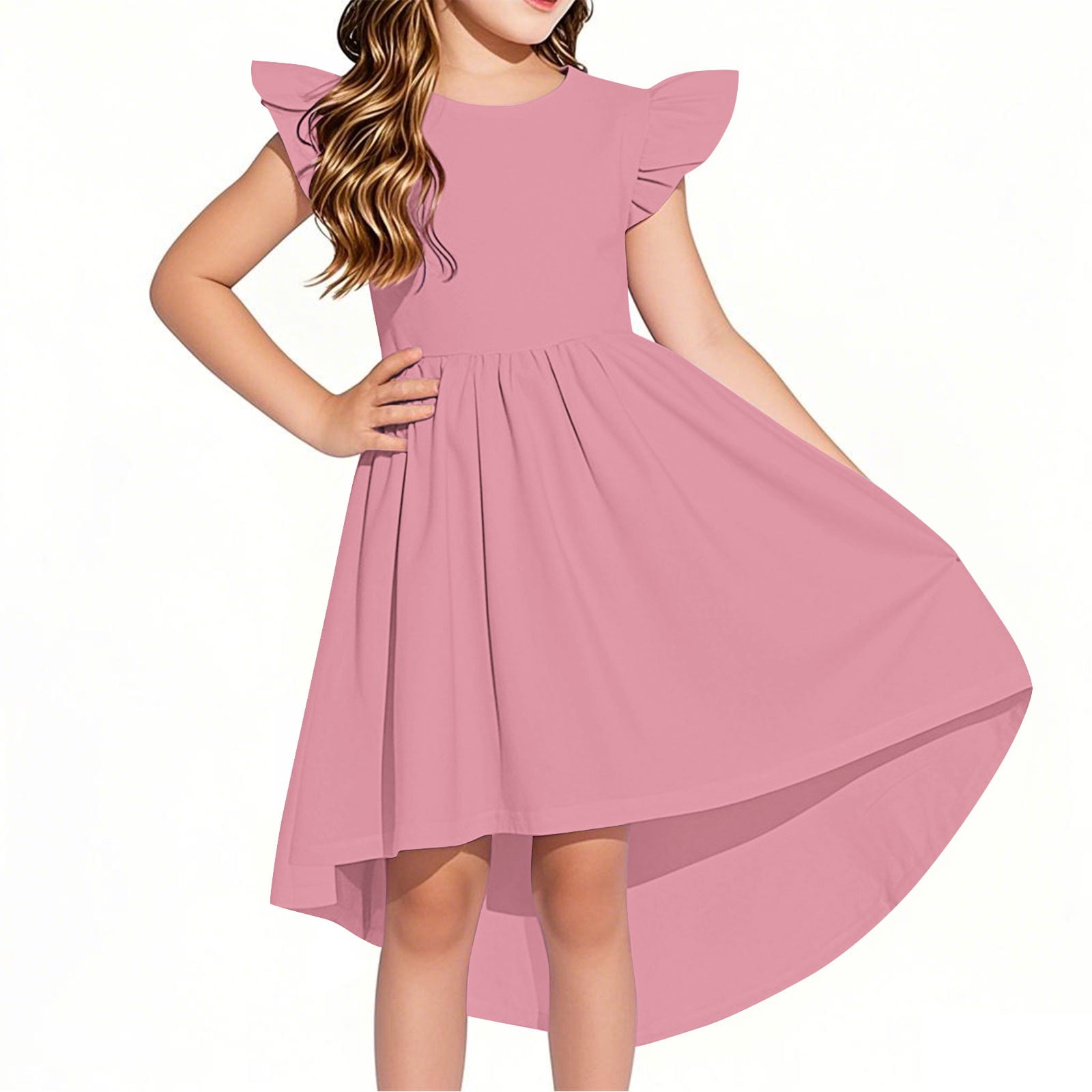 Xdegoge Girls Summer Dress Tween Flowy Sleeve High Low Formal Dresses ...