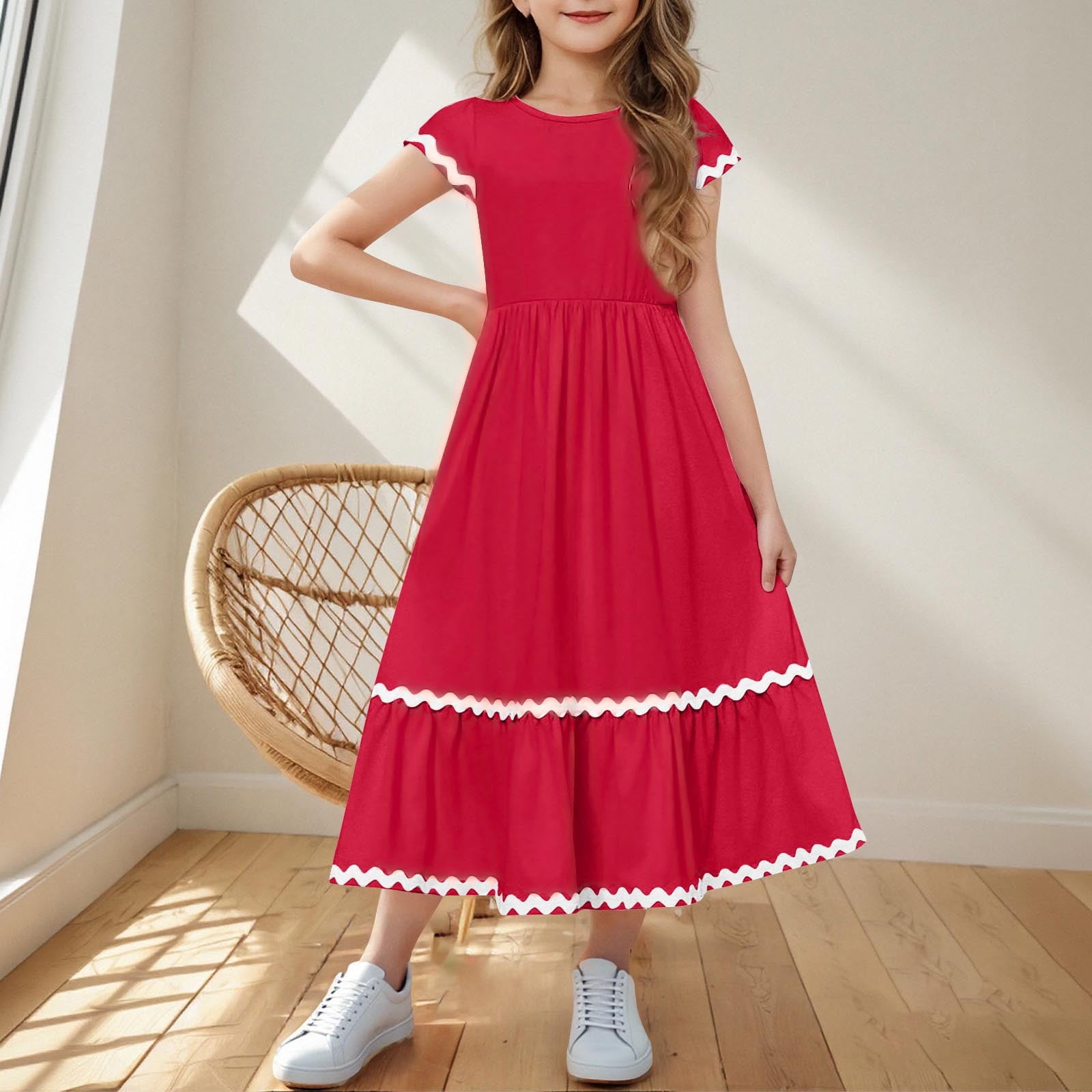 Xdegoge Girls Summer Maxi Dresses Casual High Waist Tiered Flowy ...