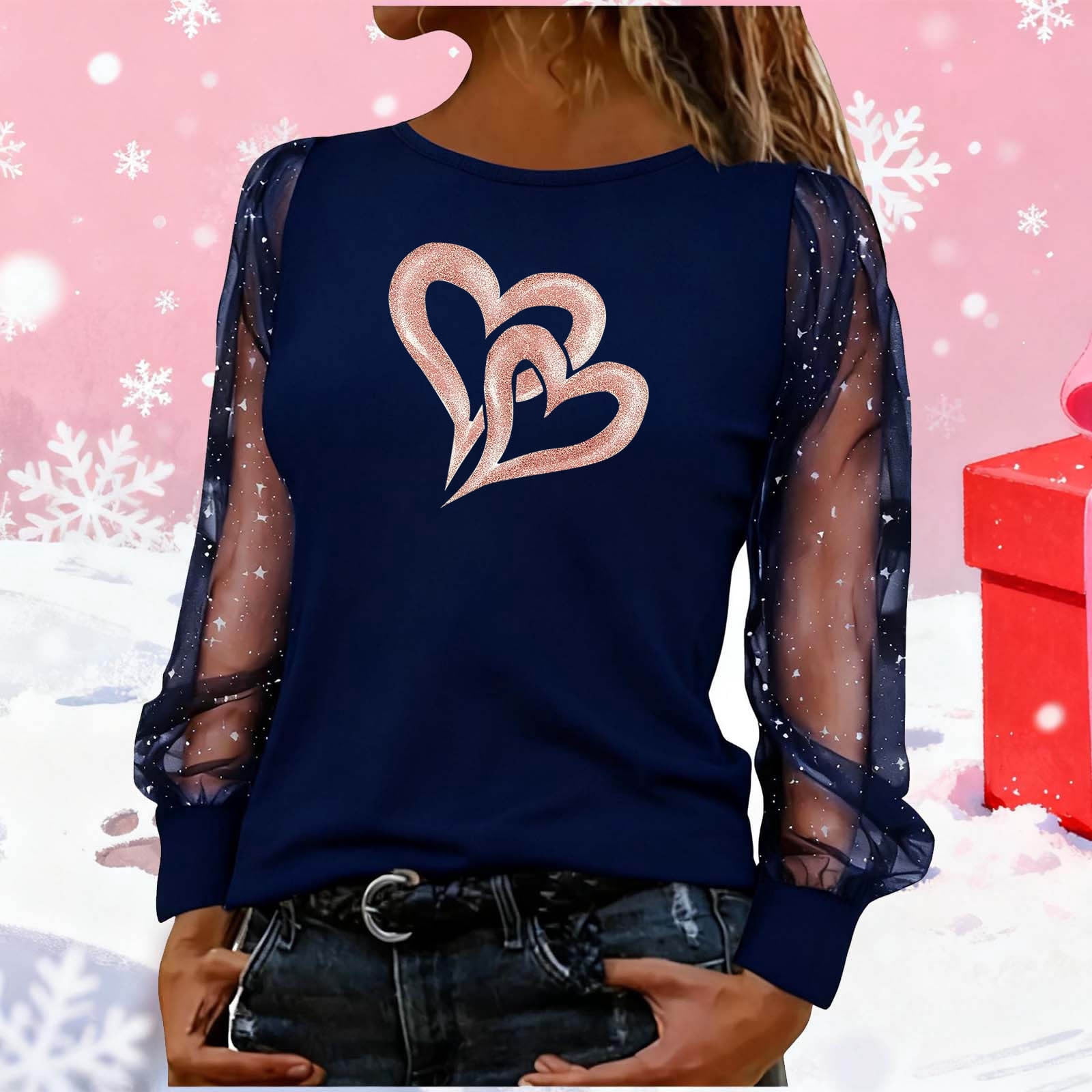 Xdegoge Going Out Tops for Women Mesh Long Sleeve Sheer Blouse Dressy ...