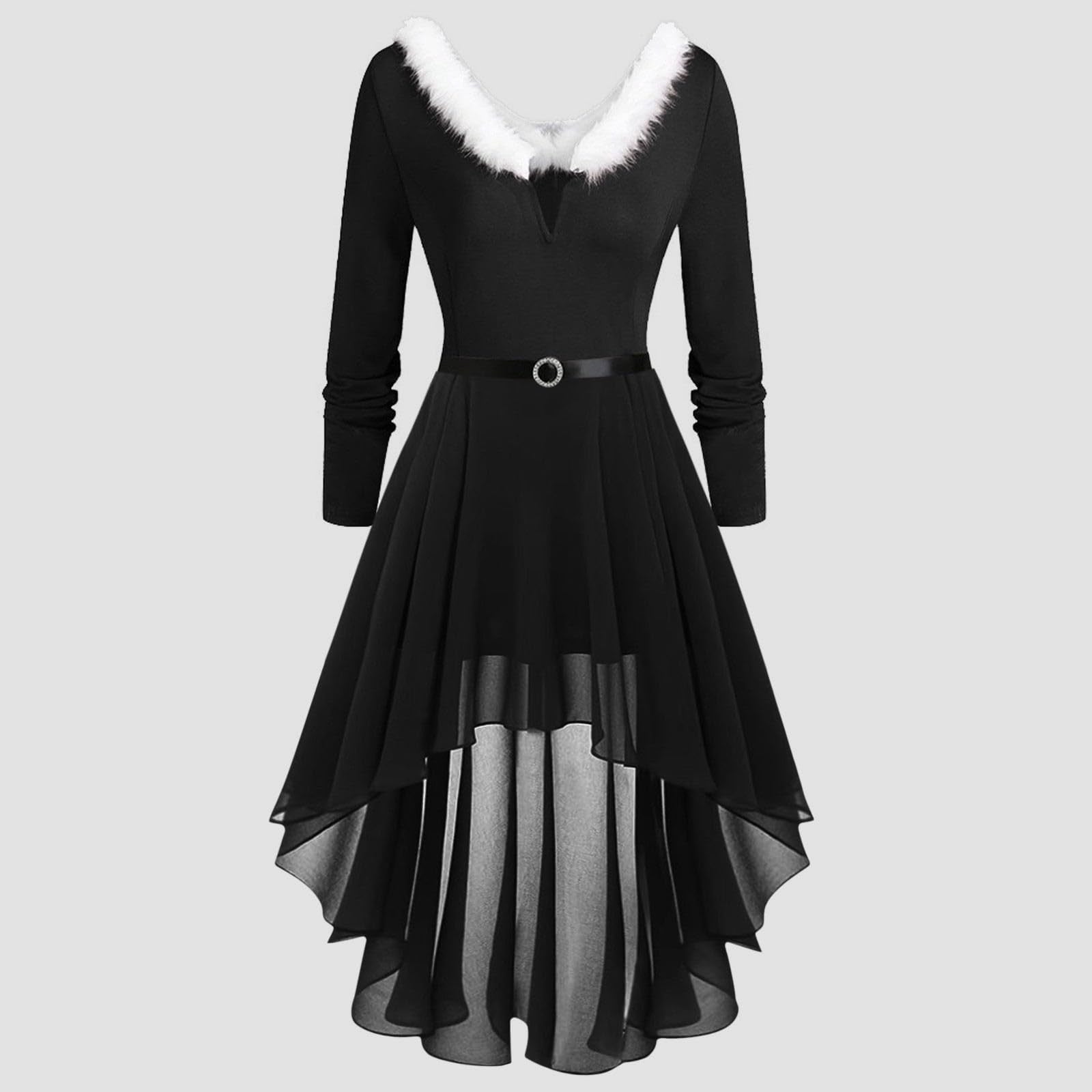 Xdegoge Holiday Dresses for Women 2025 Long Sleeve Furry V Neck Empire ...