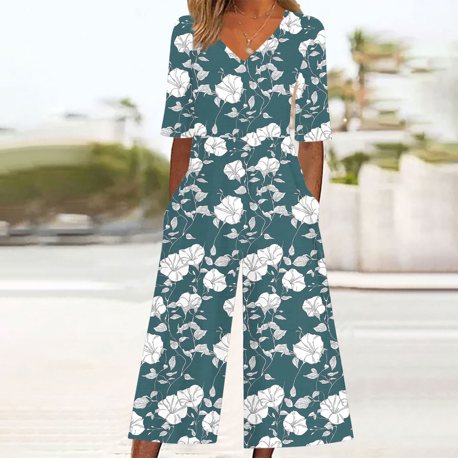 Xdegoge Jumpsuits for Women Dressy Csaual Floral Print Boho Summer ...