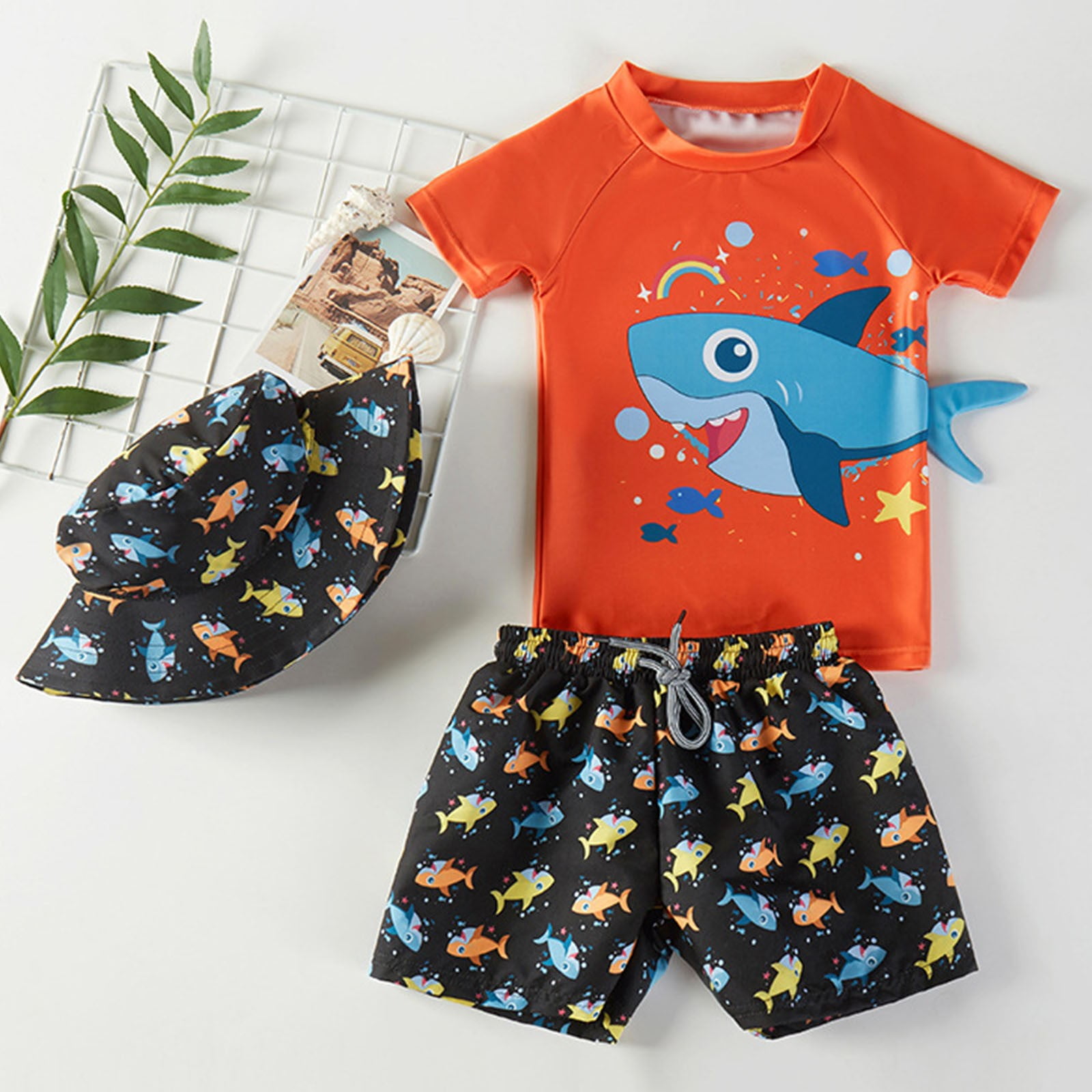 Xdegoge Kid Swimsuits 4-16 Boy Girls Swimsuits 3 Piece Rash Guard Print ...