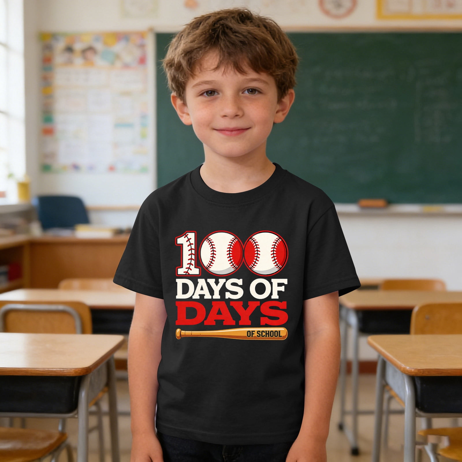 Xdegoge Kids Baseball 100 Days of School T-Shirt for Toddler, Kids ...