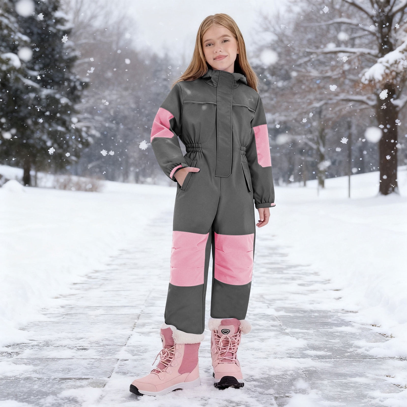 Xdegoge Kids Snow Suit Girls Waterproof One Piece Snowsuits Zip Up Warm ...
