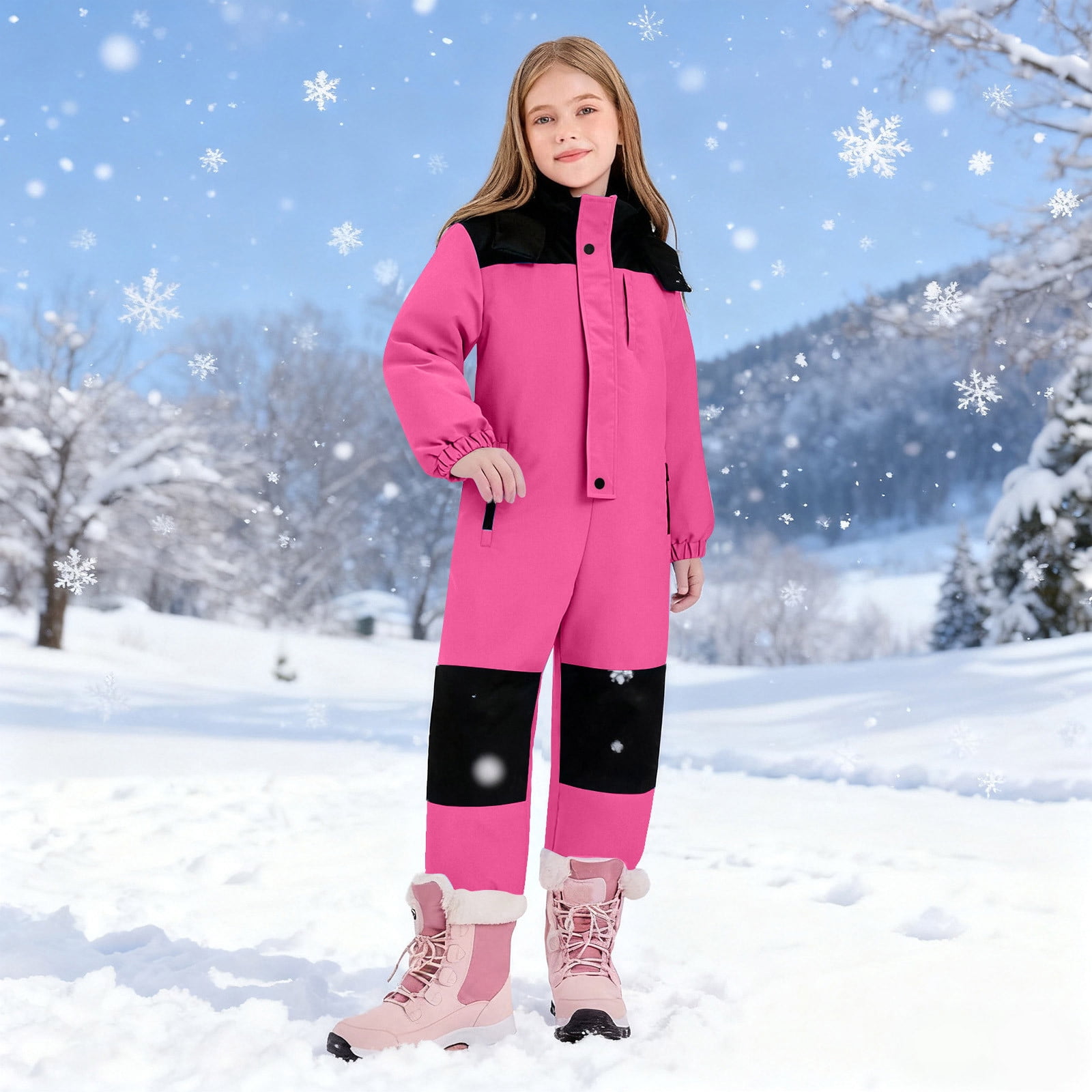 Xdegoge Kids Snow Suit Girls Waterproof One Piece Snowsuits Zip Up Warm ...