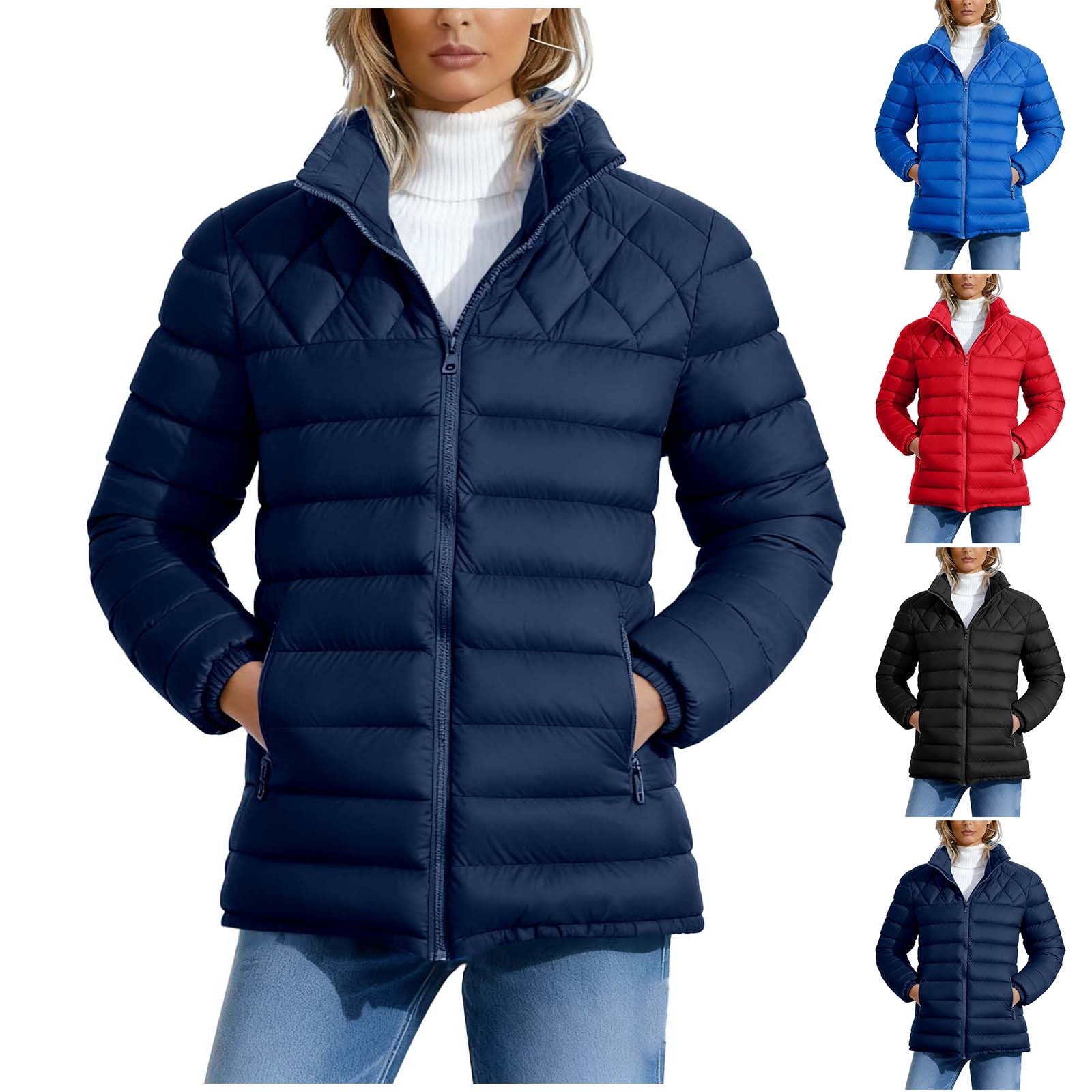 Xdegoge Lightweight Quilted Jackets for Women Full Zip Stand Collar ...