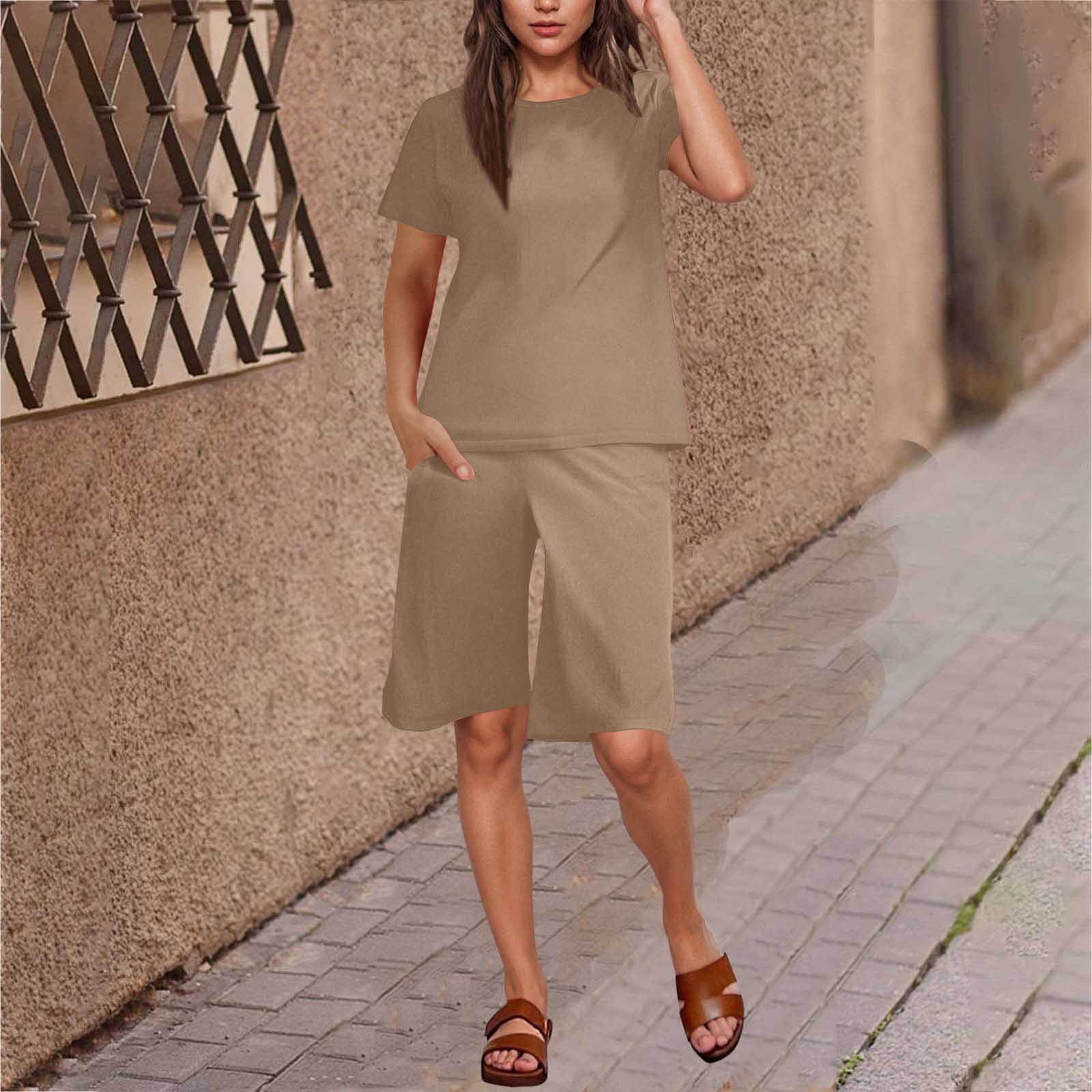 Xdegoge Linen Sets for Women 2 Piece Matching Set Sweat Suits Short ...