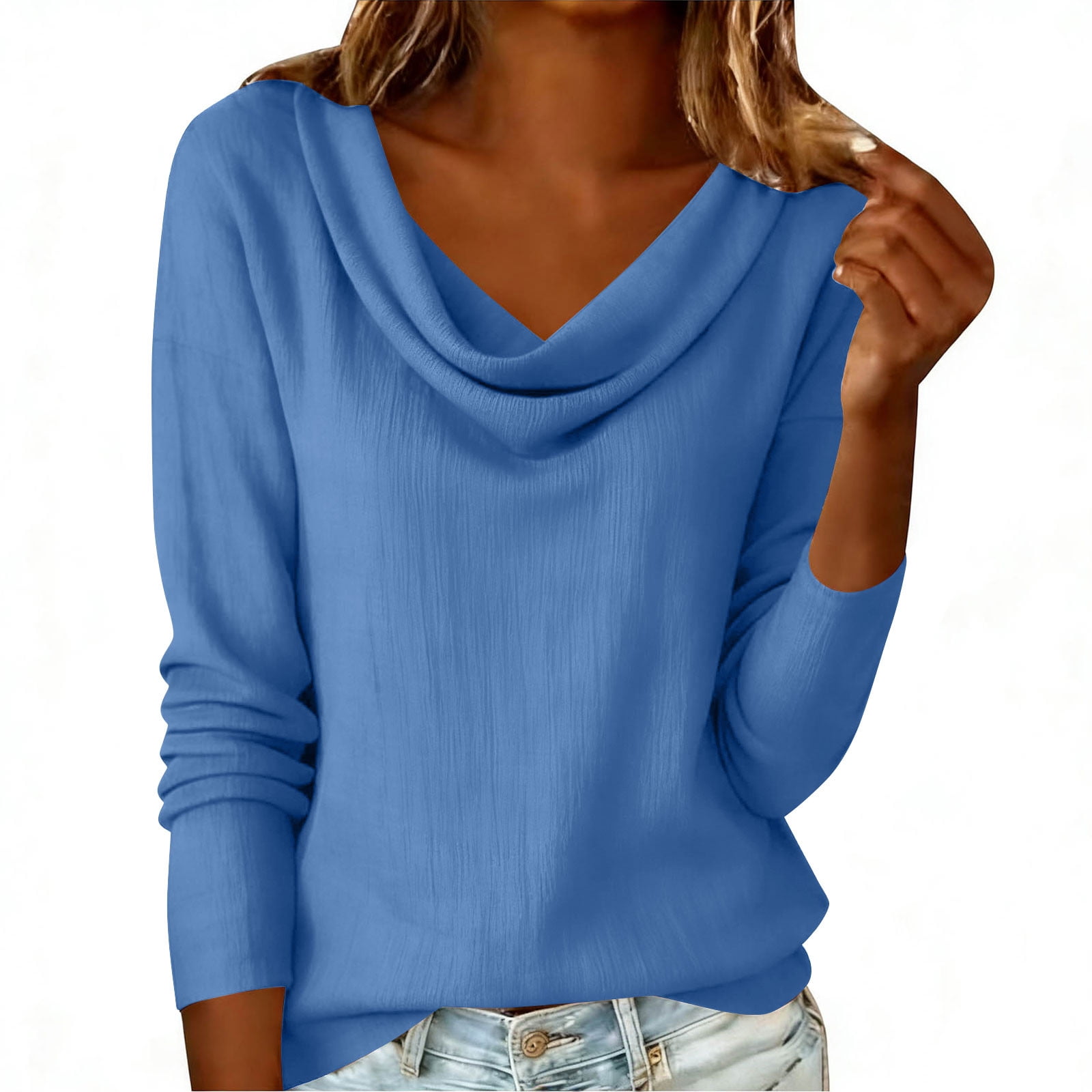 Xdegoge Linen Shirts for Women Draped Neck Blouse Regular Fit ...