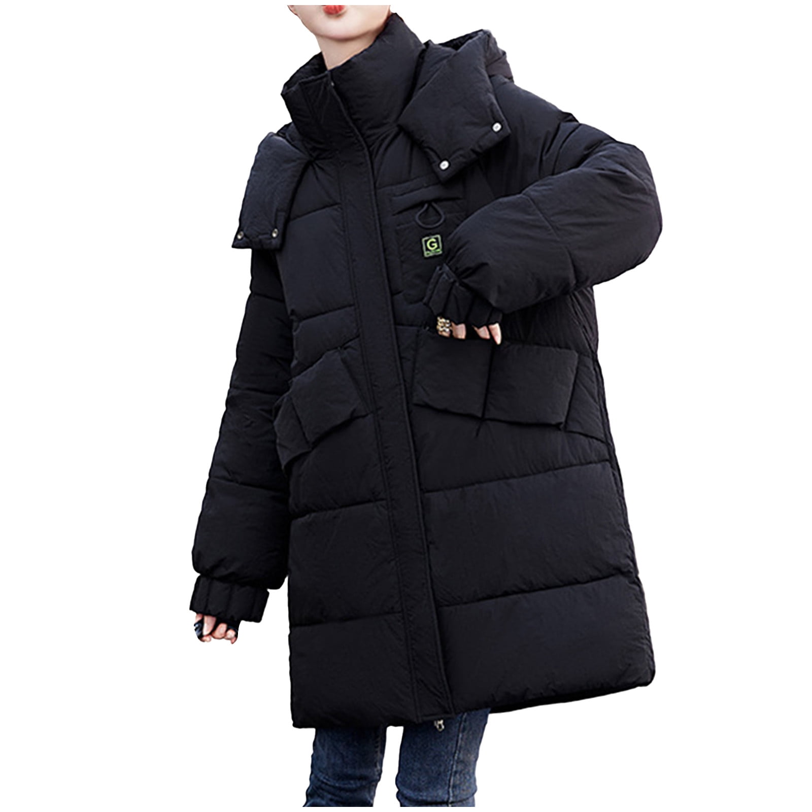 Xdegoge Long Down Coat for Women Zip Up Windproof Stand Collar Hooded ...