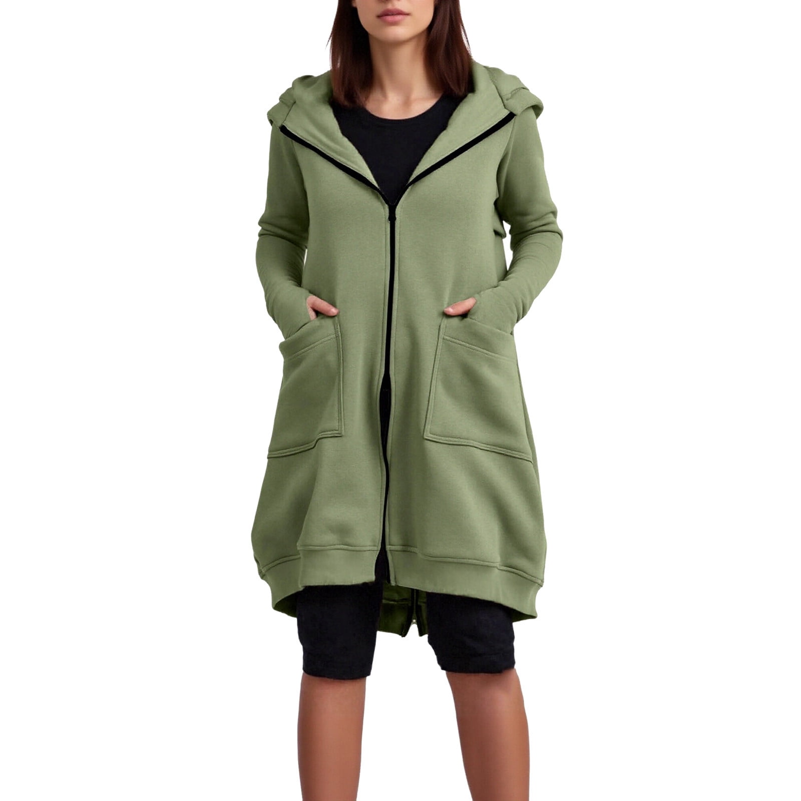Xdegoge Long Hoodies for Women Zip Up Back Split Zipper Hooded Jacket ...