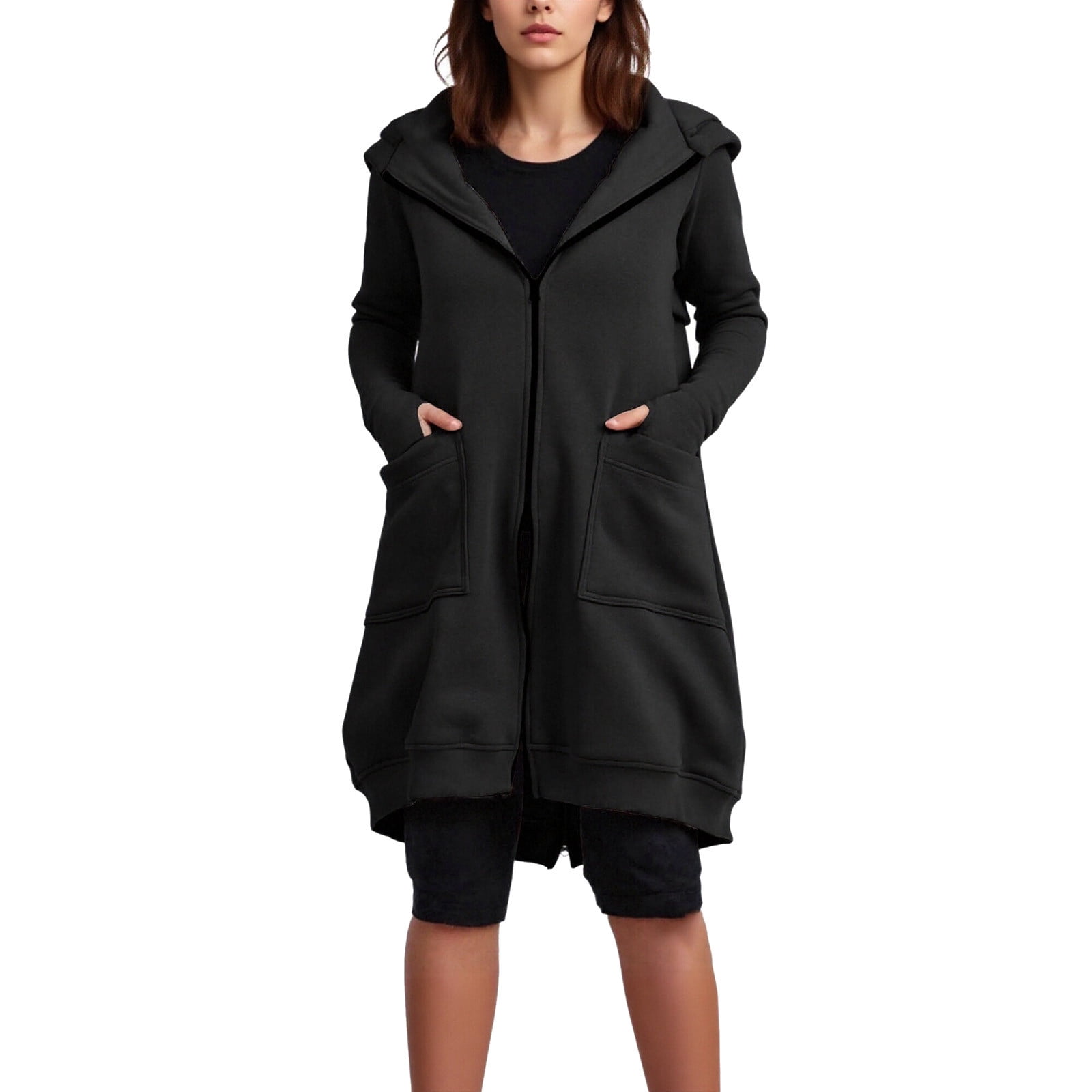 Xdegoge Long Hoodies for Women Zip Up Back Split Zipper Hooded Jacket ...