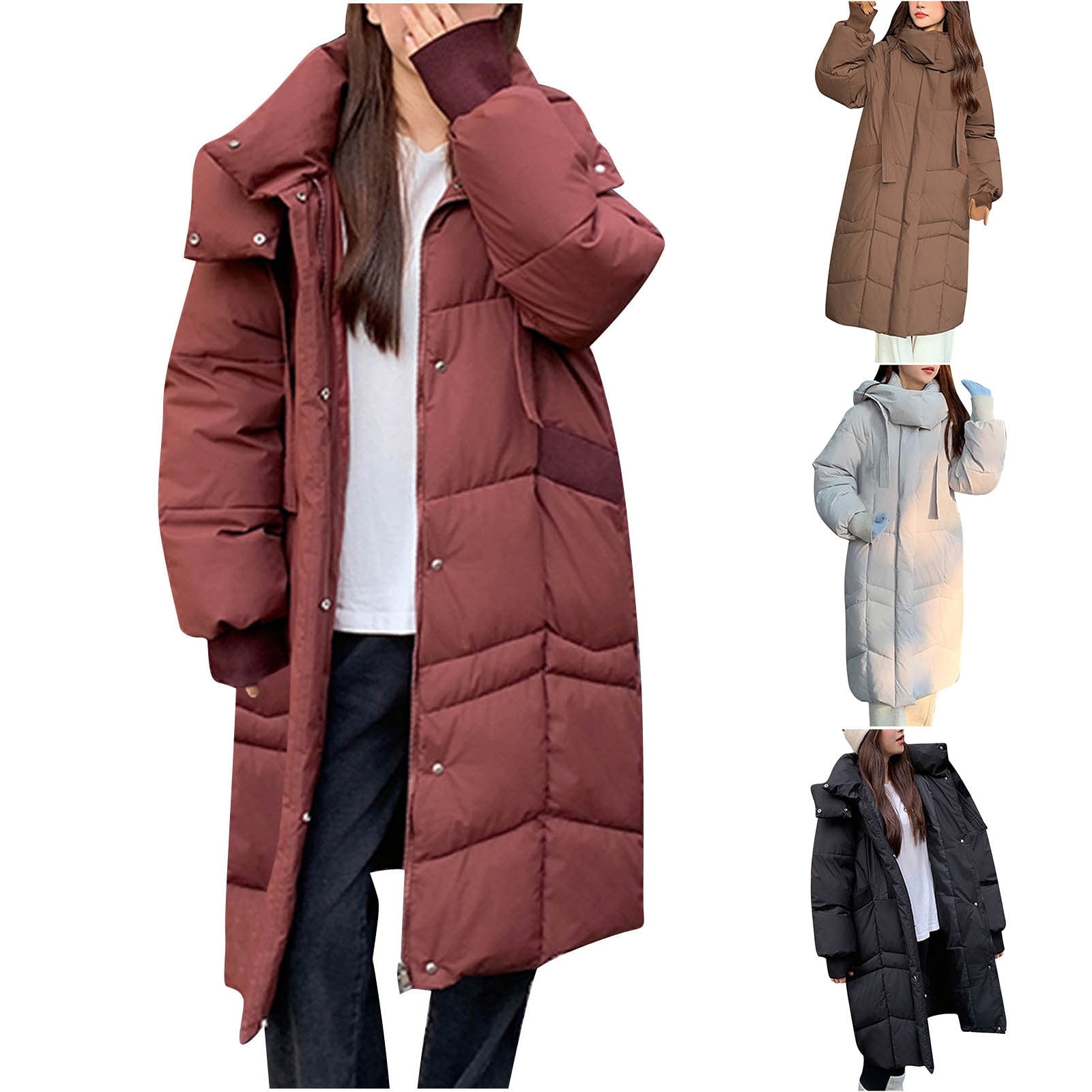 Xdegoge Long Quilted Jackets for Women Oversized Trendy Zip Up Hooded ...