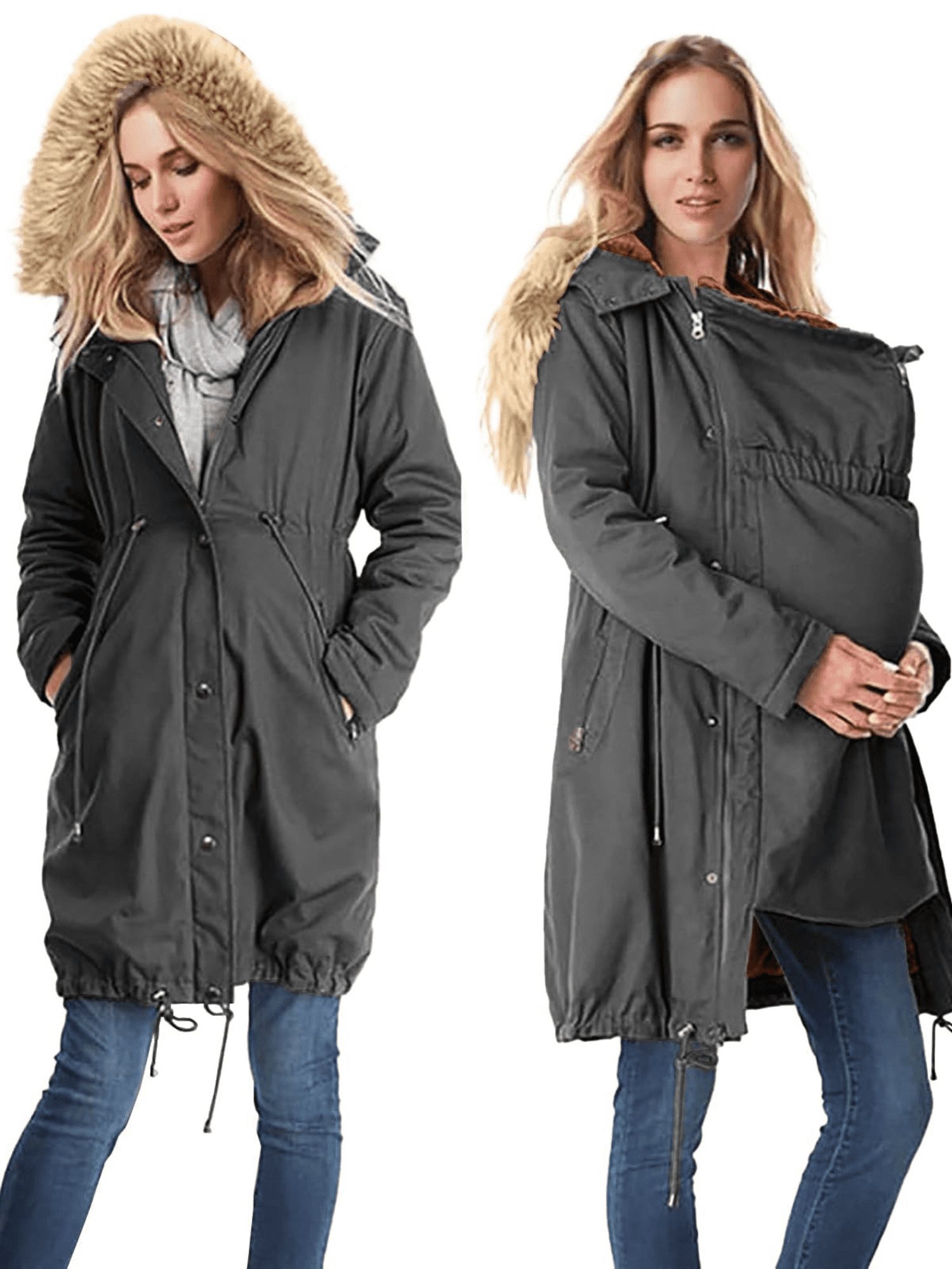 Xdegoge Maternity Winter Coat Fleece Lined Baby Wearing Jackets Women ...