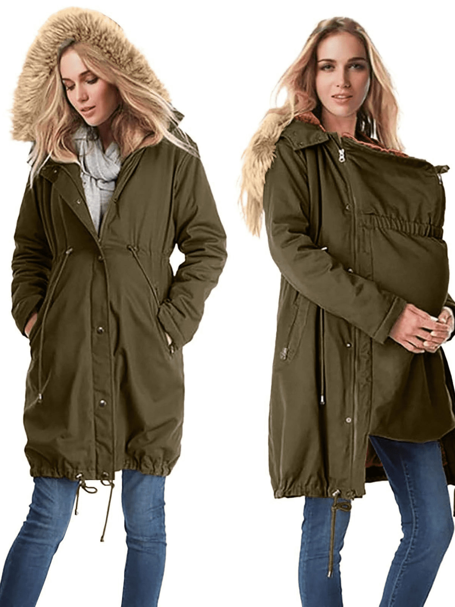 Xdegoge Maternity Winter Coat Fleece Lined Baby Wearing Jackets Women ...