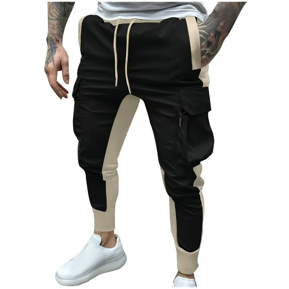 Xdegoge Men's Cargo Jogger Pants Fashion Patchwork Design Elastic ...