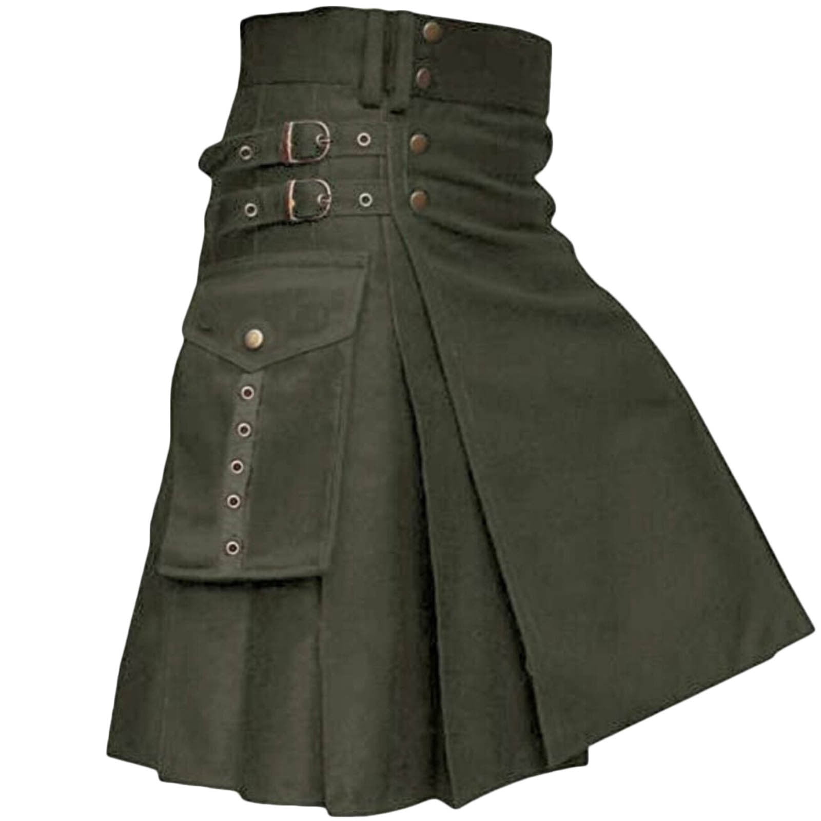 Xdegoge Men's Pocket Snap Button Utility Kilt, Pleated Short Skirt for ...