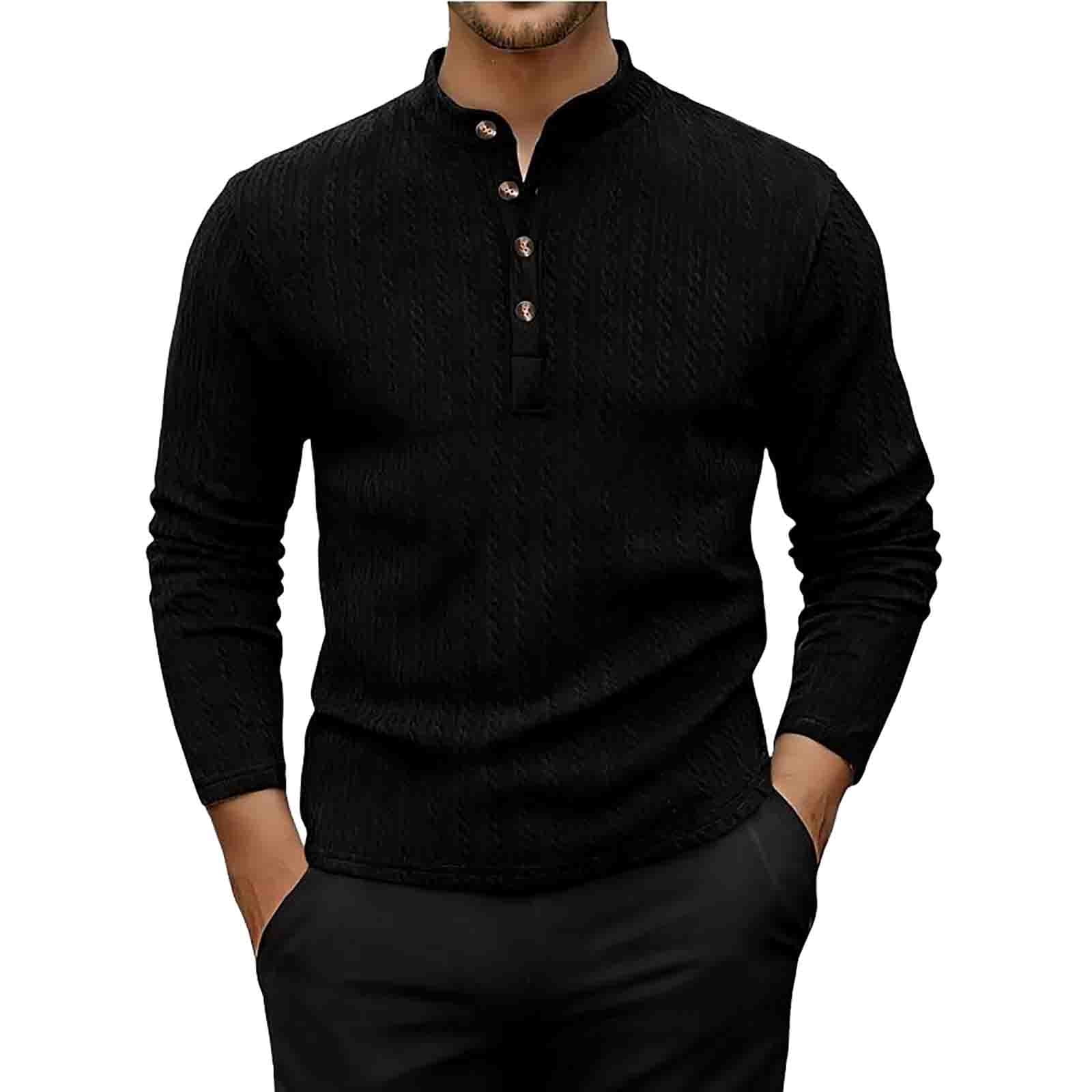 Xdegoge Mens Cable Knit Henley Shirt Long Sleeve Quarter Button Slim ...