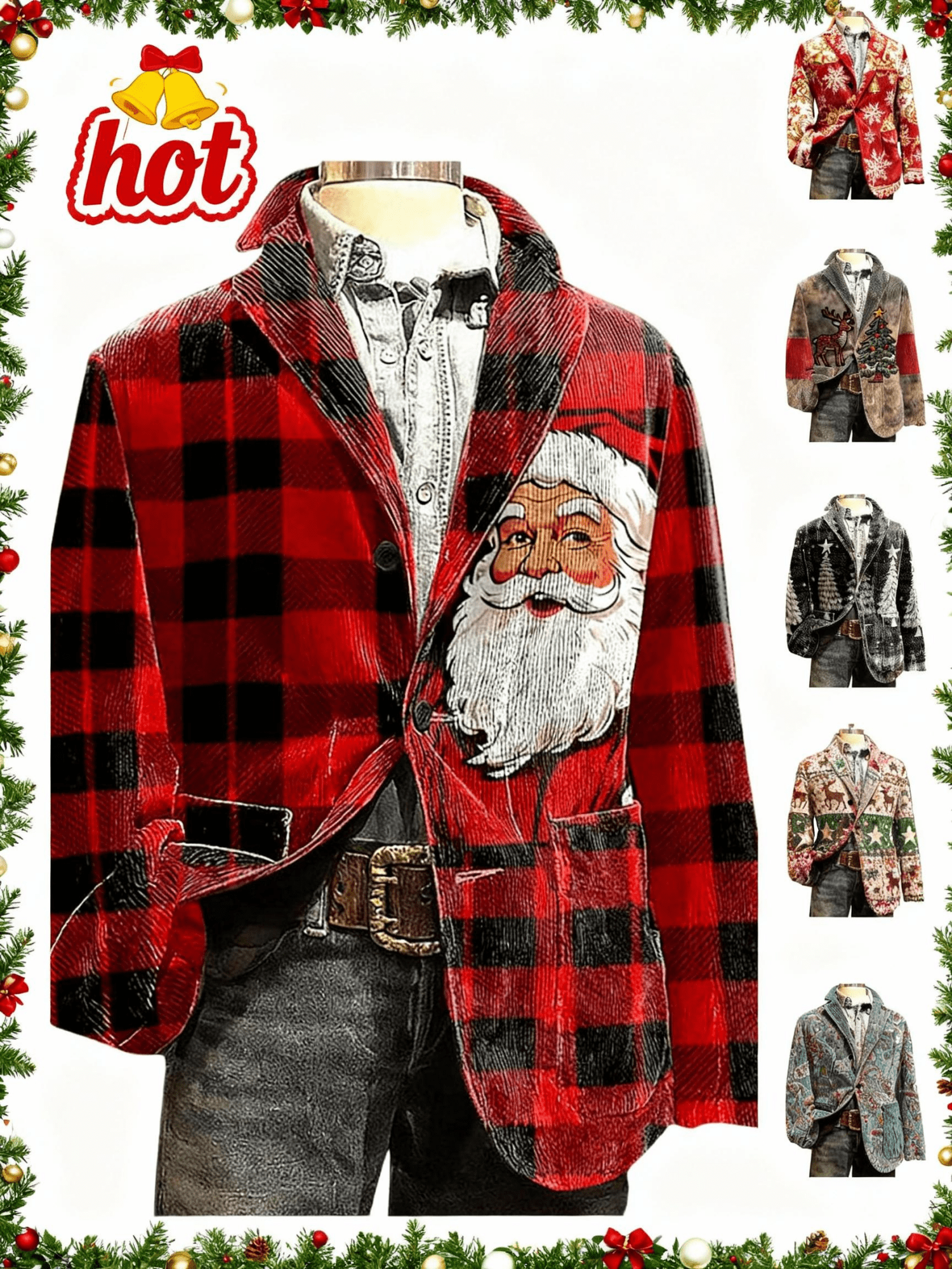 Xdegoge Mens Christmas Blazer Single Breasted Suit Jacket Notched ...