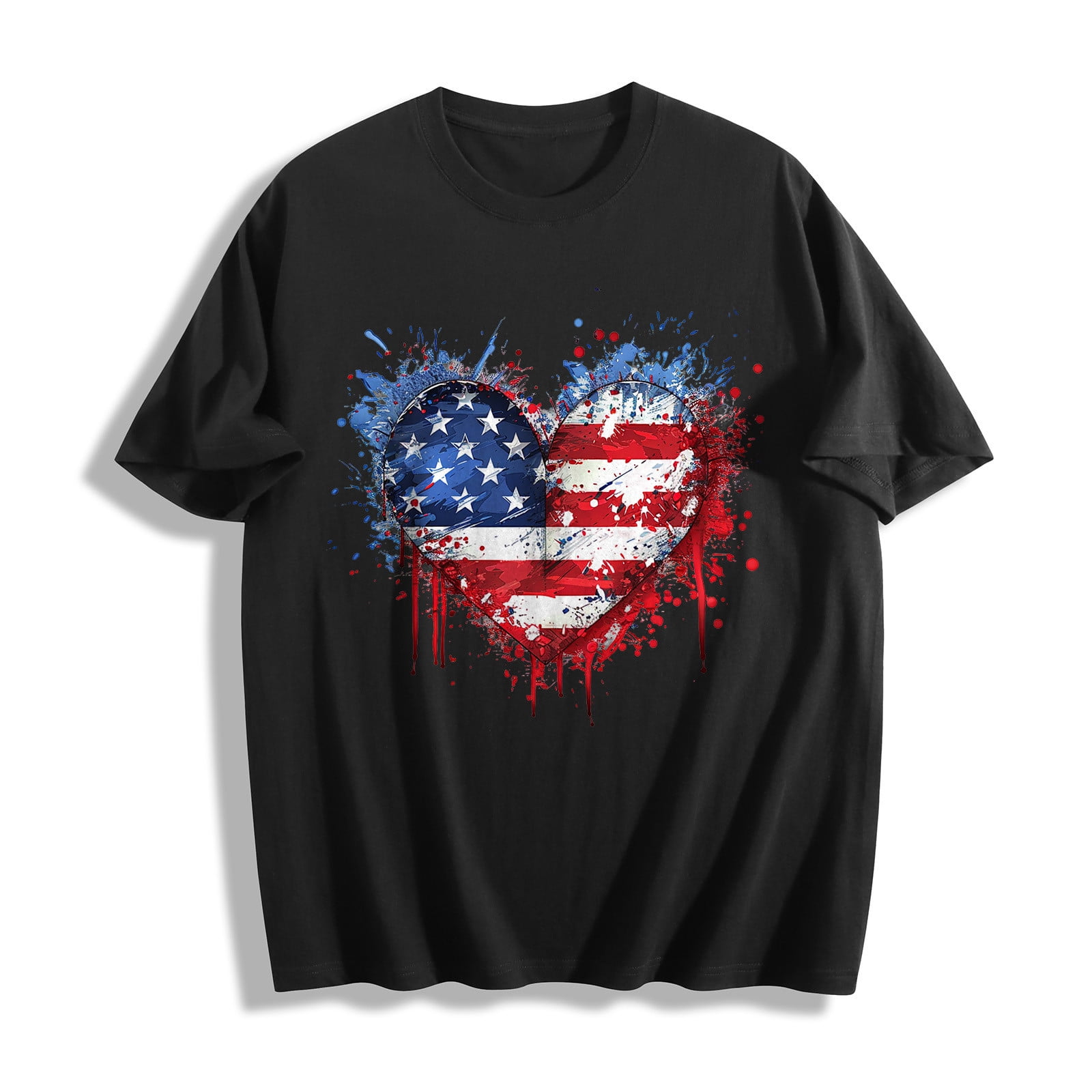 Xdegoge Mens Heart-Shaped American Flag T-Shirt Paint Splash Design ...
