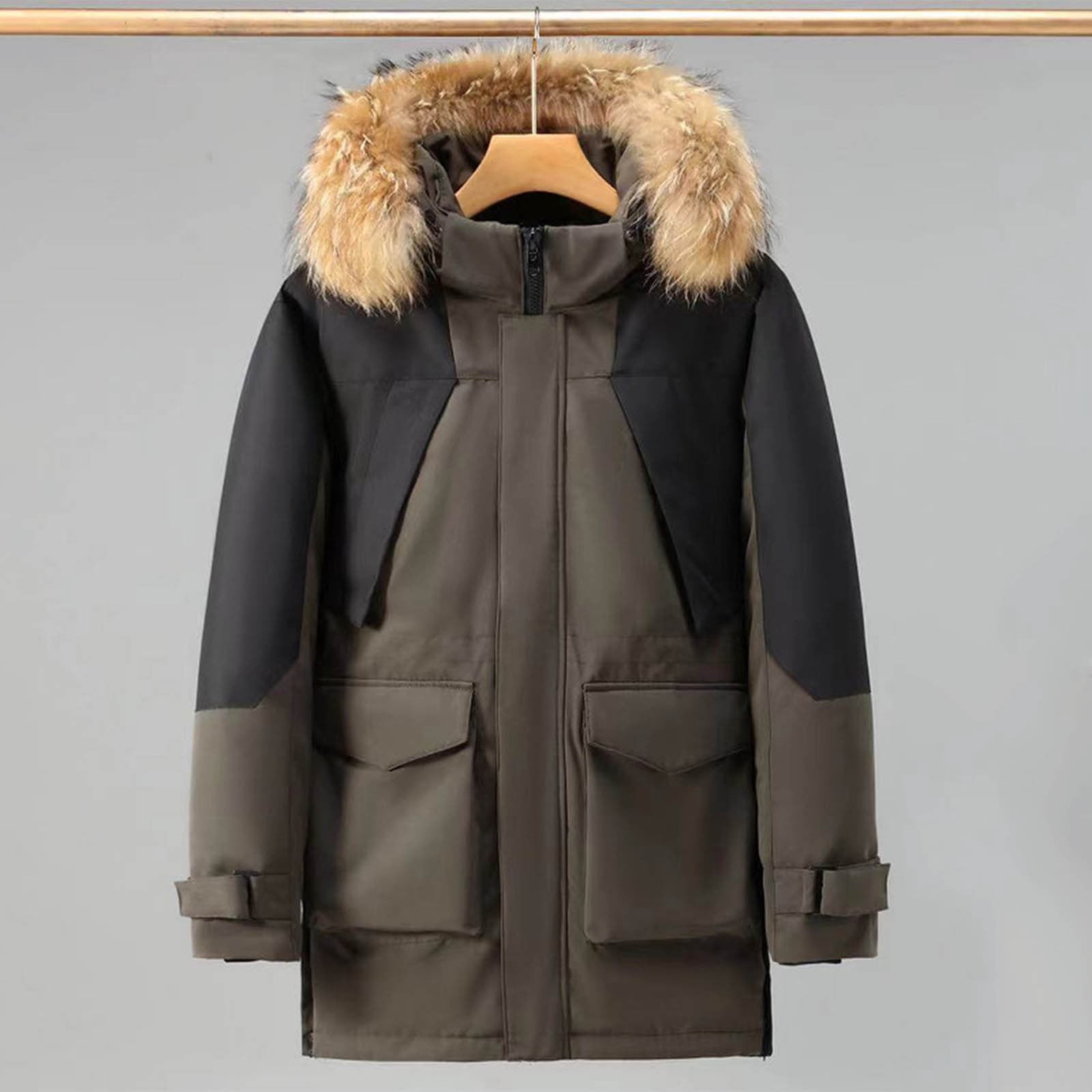 Xdegoge Mens Down Jacket Full Zip Stand Up Collar Coat with Furry ...