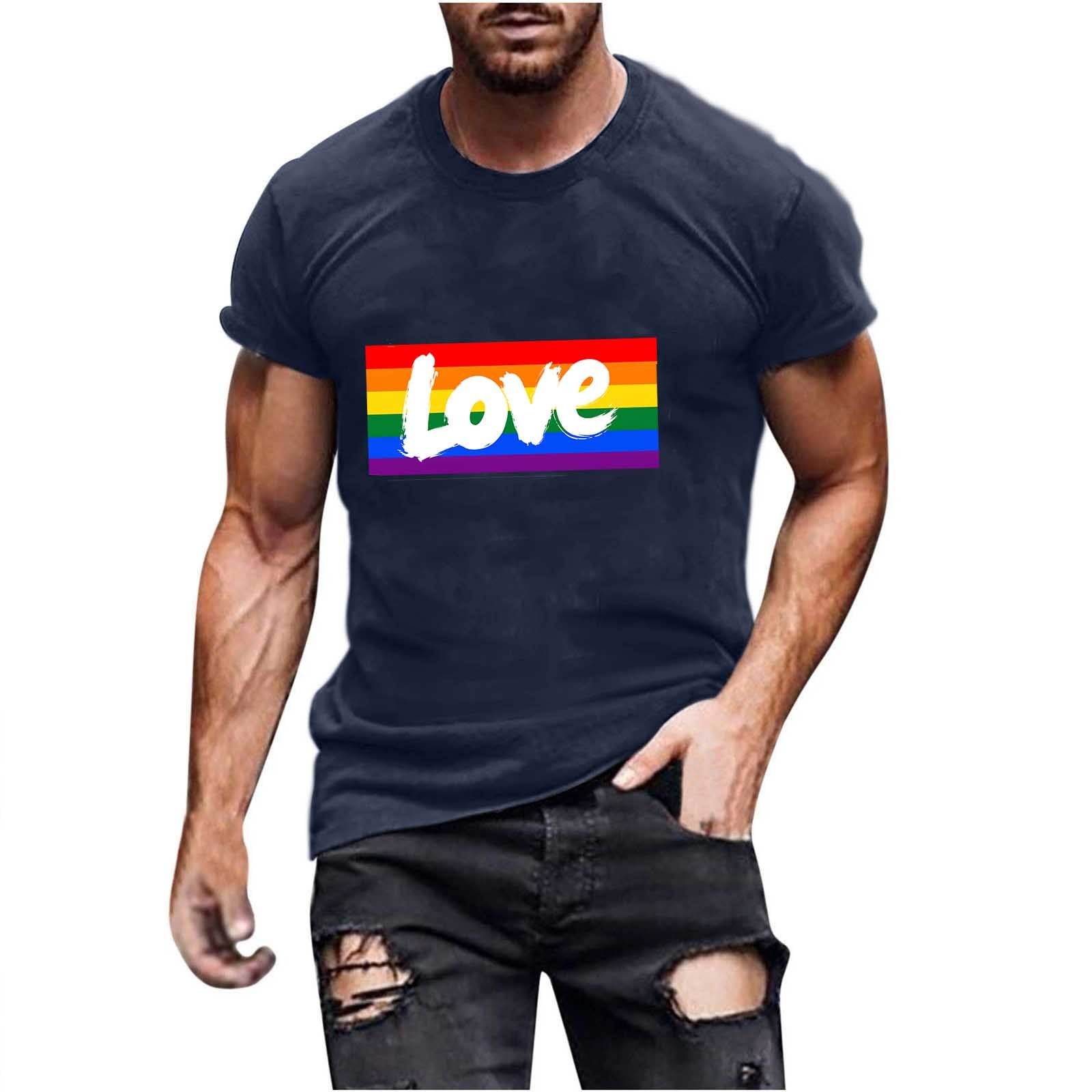 Xdegoge Mens Rainbow Love Flag T-Shirt Short Sleeve Round Neck Design ...