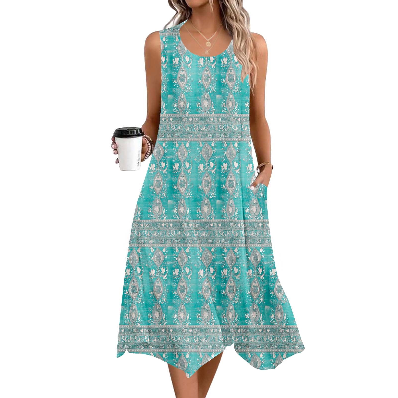 Xdegoge Mid Length Dress for Women Fashion Print Loose Flowy Summer ...