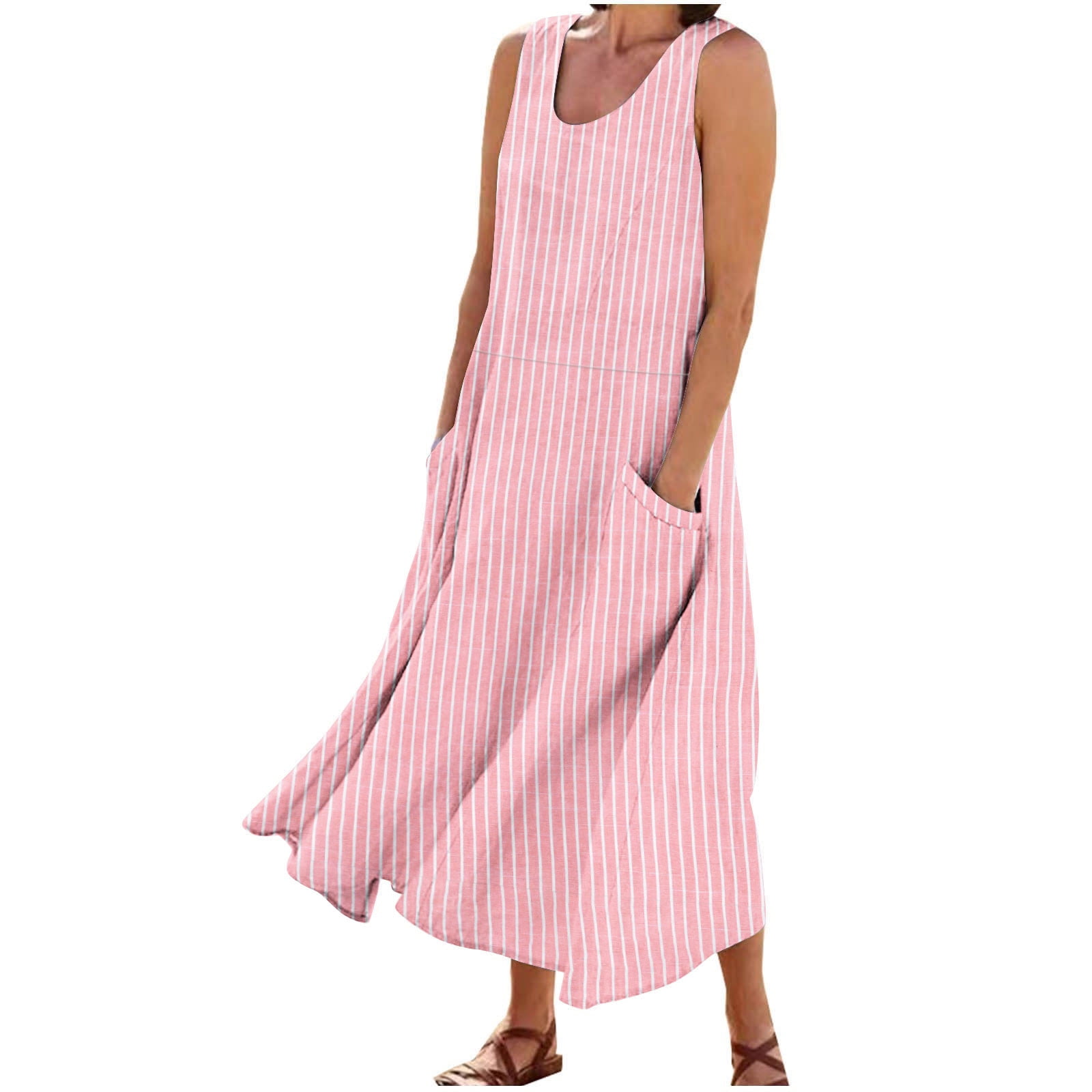 Xdegoge Midi Sundresses for Women Crew Neck Casual Day Dress Loose Plus ...