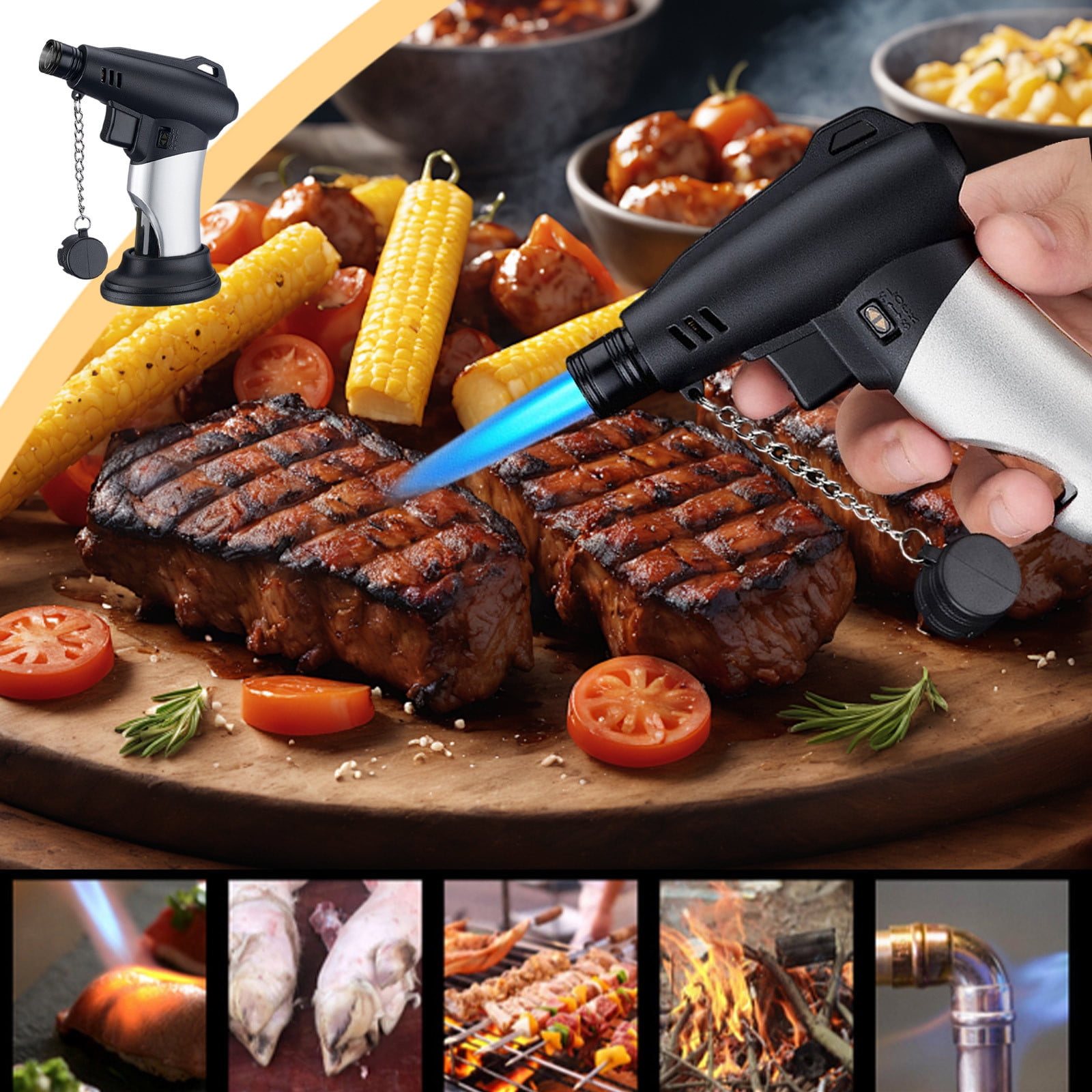 Xdegoge Mini Kitchen Cooking Torch Lighter with Fuel Gauge & Continuous ...