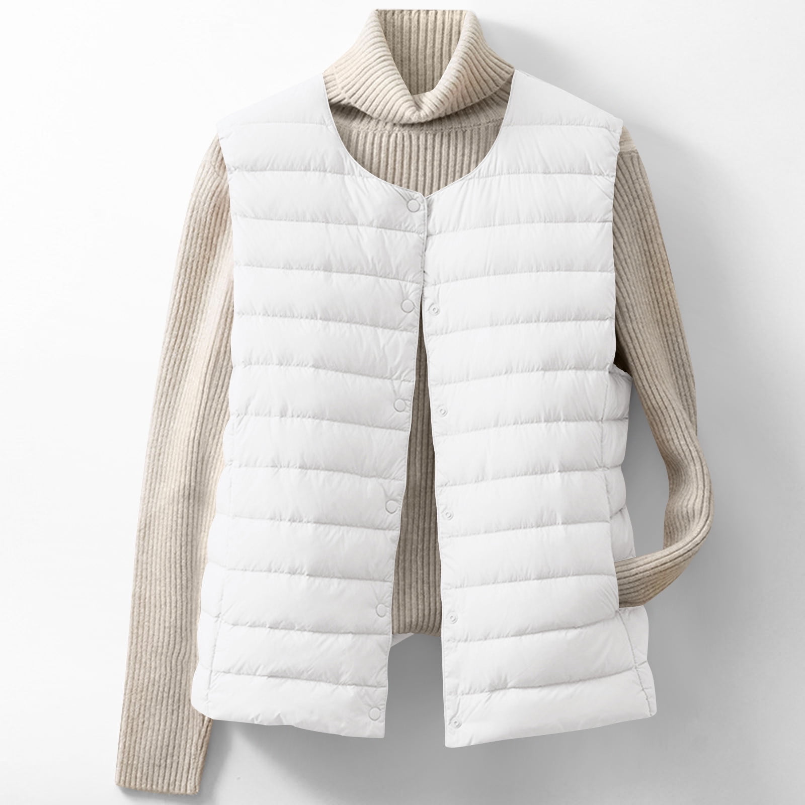 Xdegoge Packable Puffer Vest Women Lightweight Button Down Round Neck ...