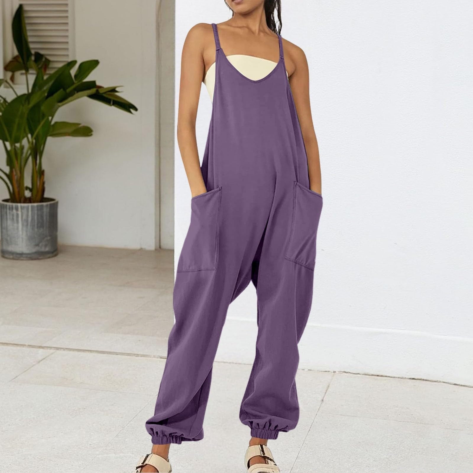 Xdegoge Plus Size Jumpsuit for Curvy Women Summer One Piece Spaghetti ...