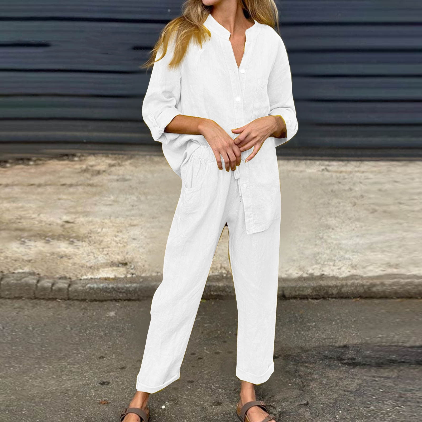 Xdegoge Plus Size Linen Sets for Women 2 Piece Summer Casual Long ...