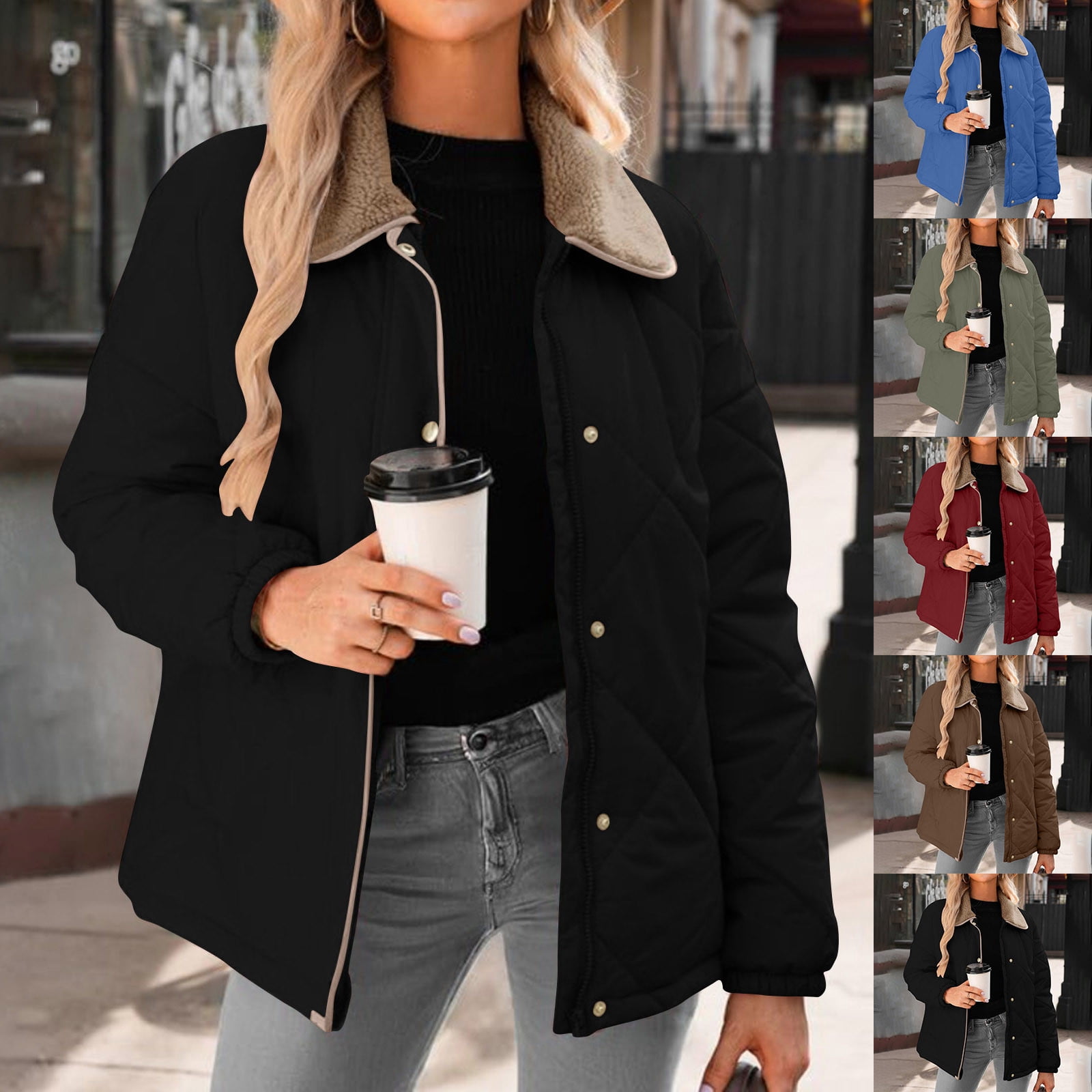 Xdegoge Quilted Jackets for Women Lightweight Winter Casual Long Sleeve ...