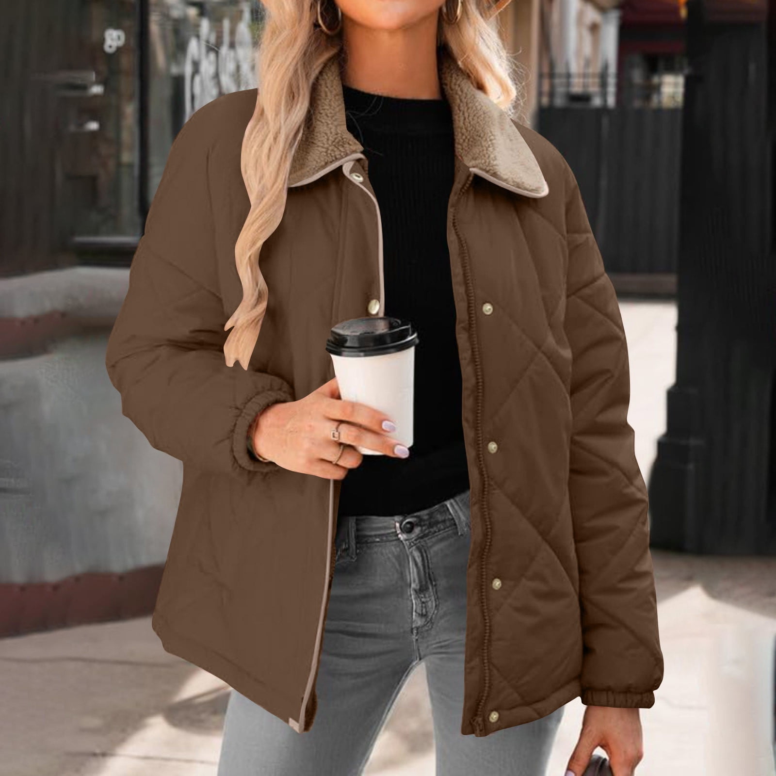 Xdegoge Quilted Jackets for Women Lightweight Winter Casual Long Sleeve ...