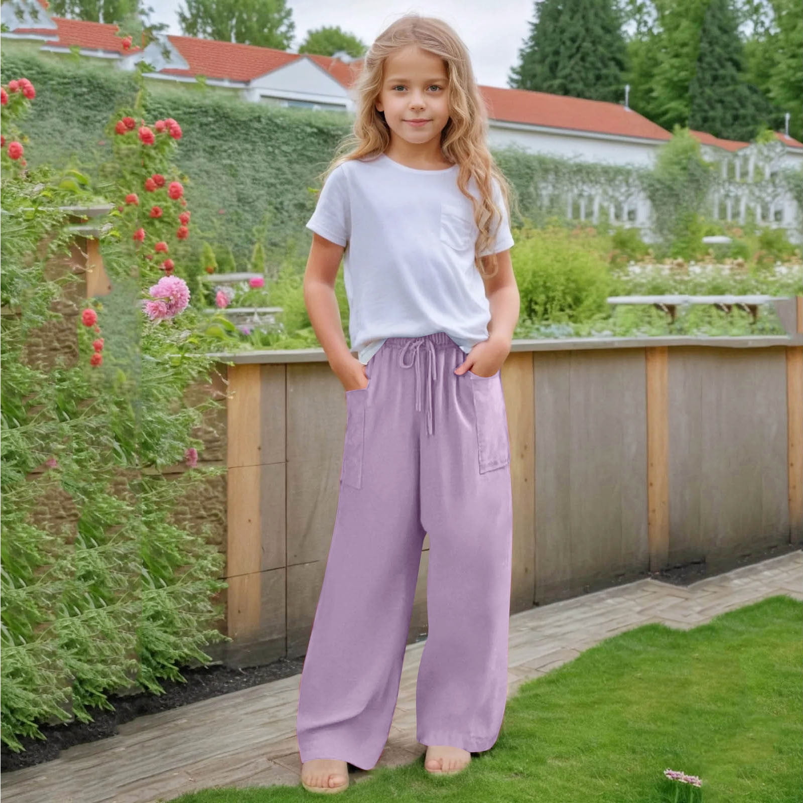 Xdegoge Sales Today Clearance Girls Pants Size 5-14, Wide Leg Cargo ...