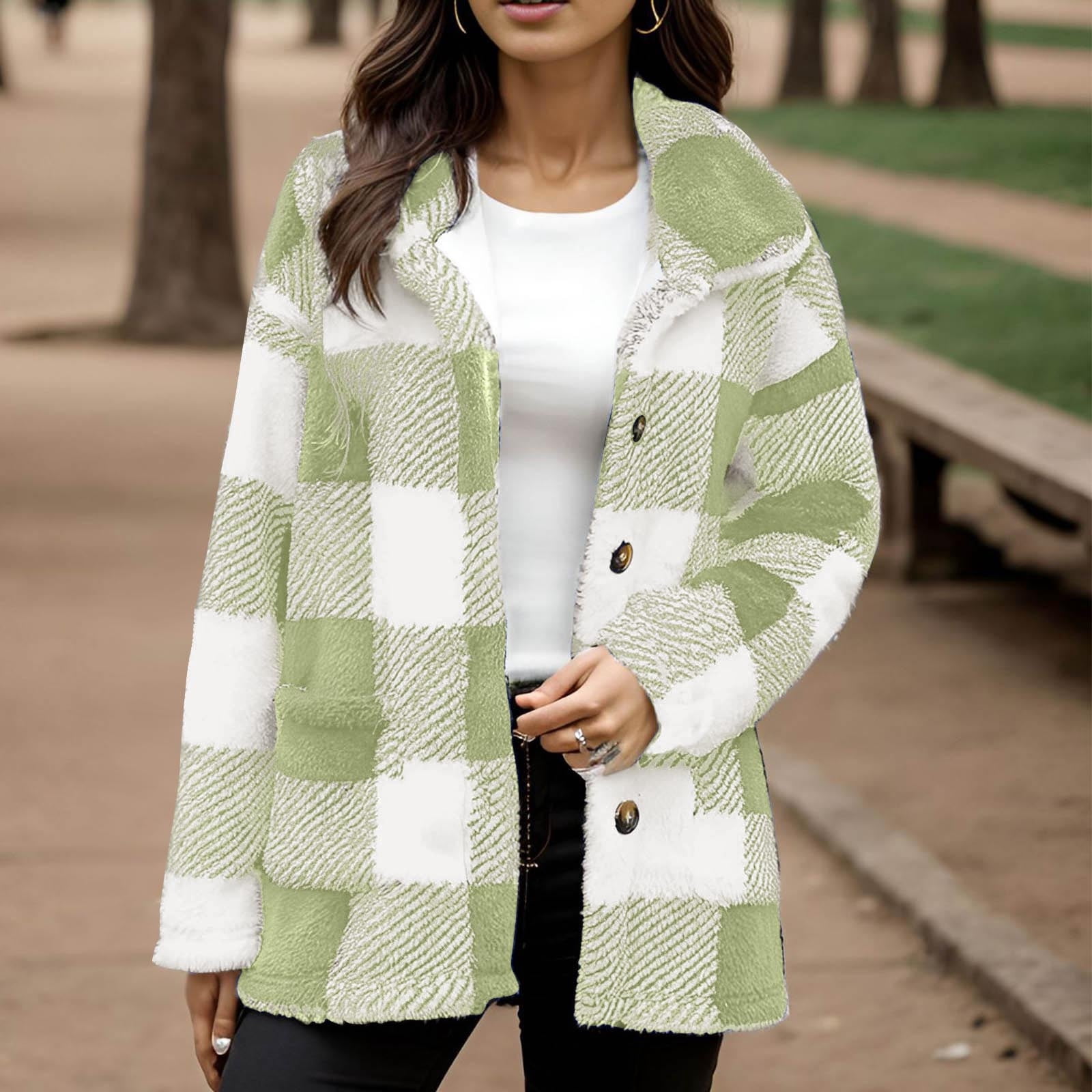 Xdegoge Sherpa Fleece Jackets for Women Lapel Button Down Plain Flannel ...