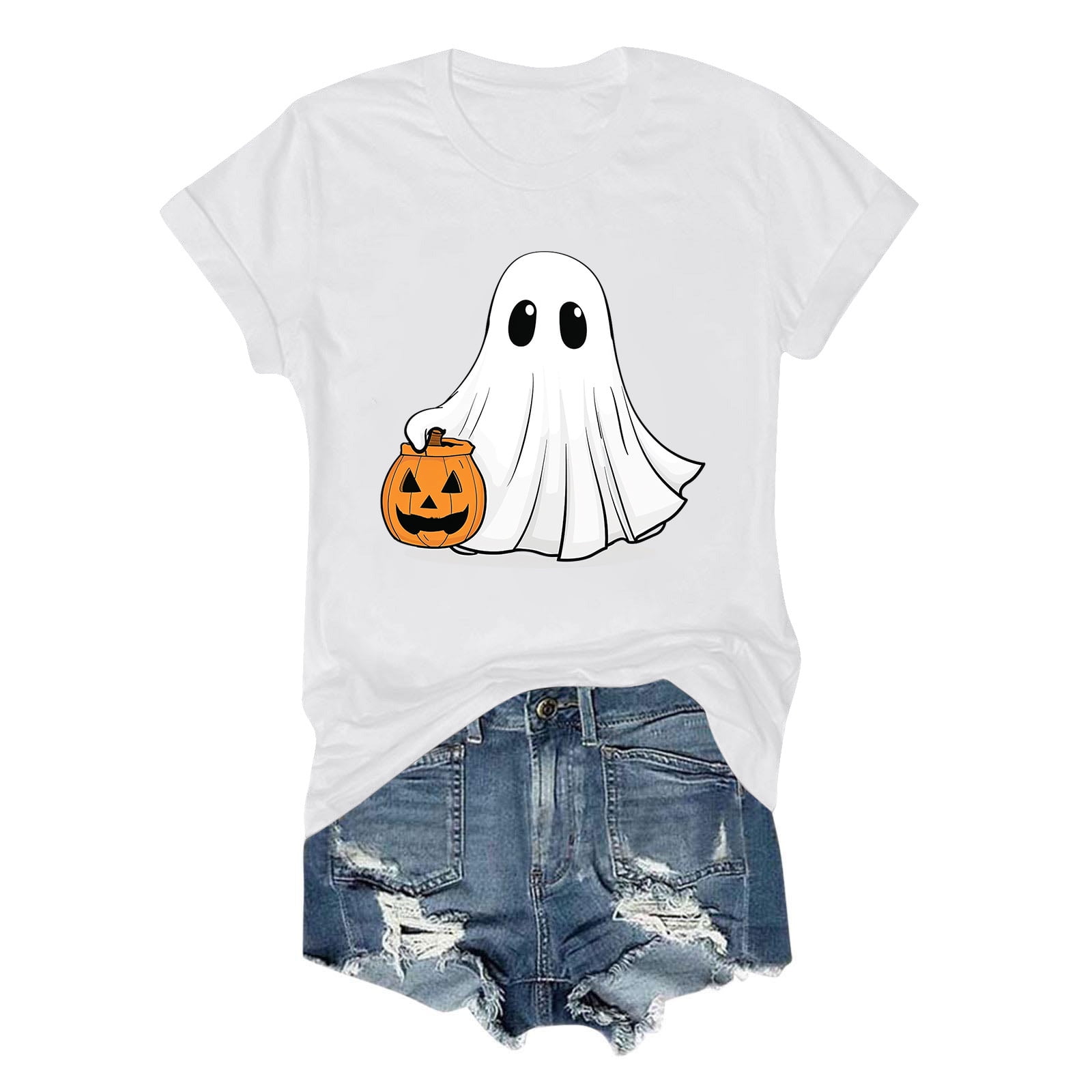 Xdegoge Simple Ghost and Pumpkin Halloween T-Shirt, Minimalist Spooky ...