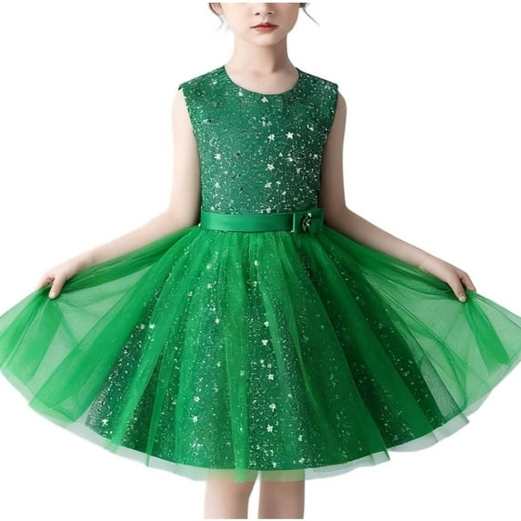 Xdegoge Sleeveless Star Print Dress for Girls Sequin Bodice Tulle Skirt ...