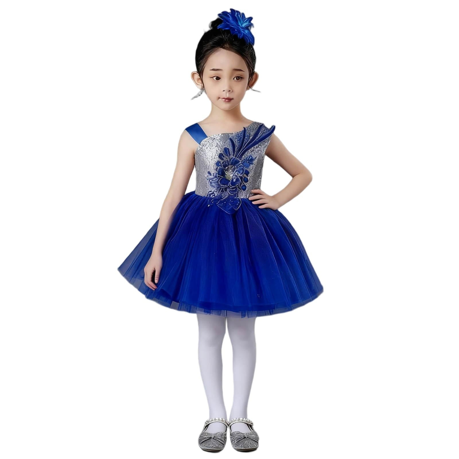 Xdegoge Sparkle Sequin Dress for Girls Blue Tulle Skirt Flower ...