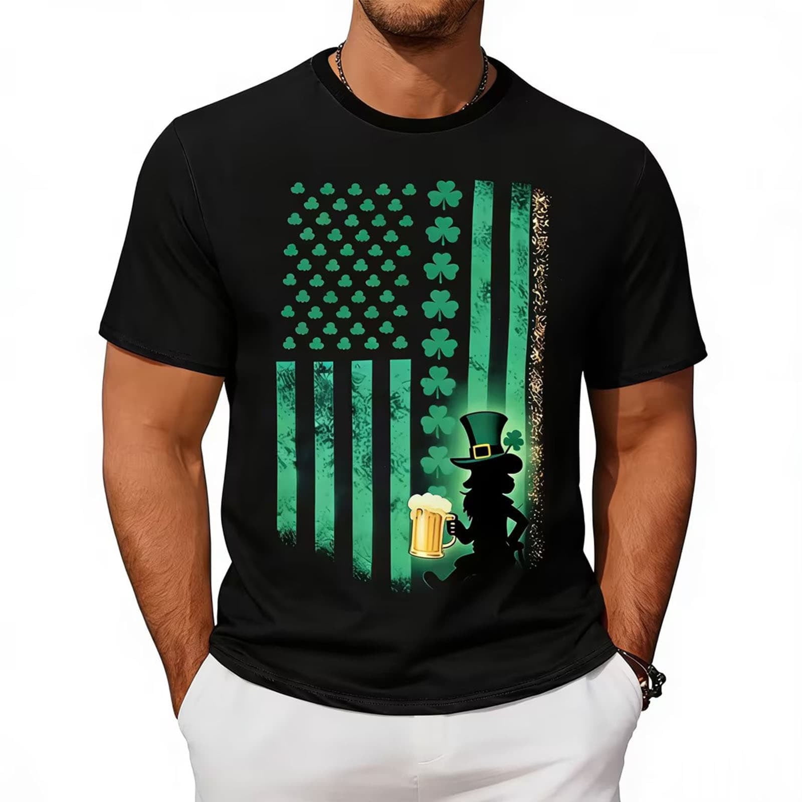 Xdegoge St Patrick's Day Graphic T-Shirt Mens Festive Holiday Clover ...