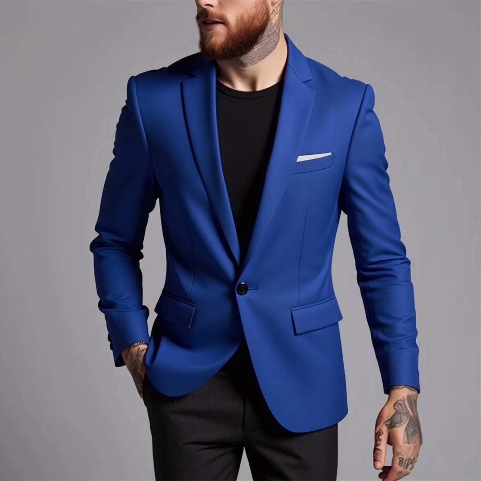 Xdegoge Suit Jacket for Men Long Sleeve Button Coat with Pockets Tuxedo ...