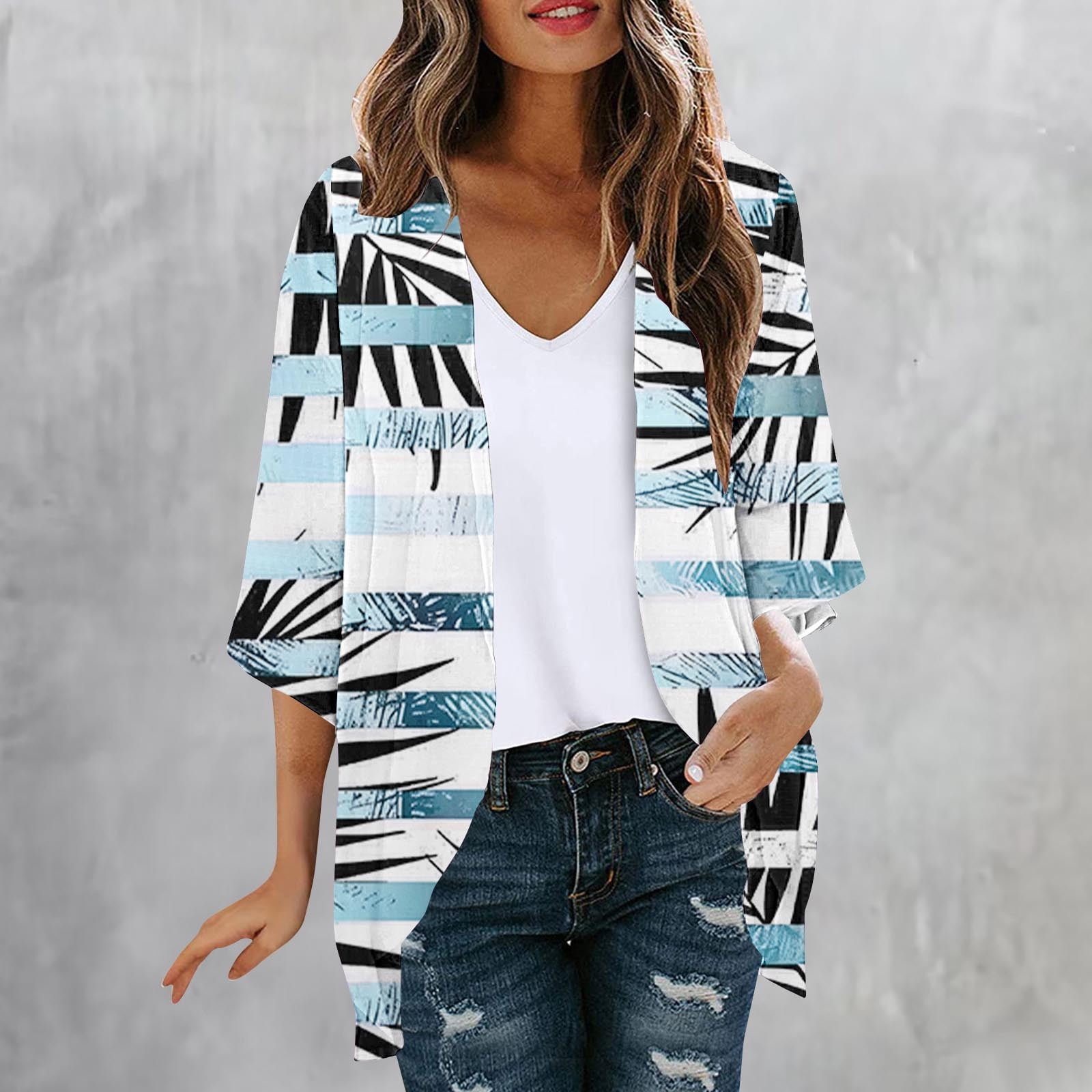 Xdegoge Summer Cardigans for Women Kimono Lightweight 3/4 Sleeve Tops ...