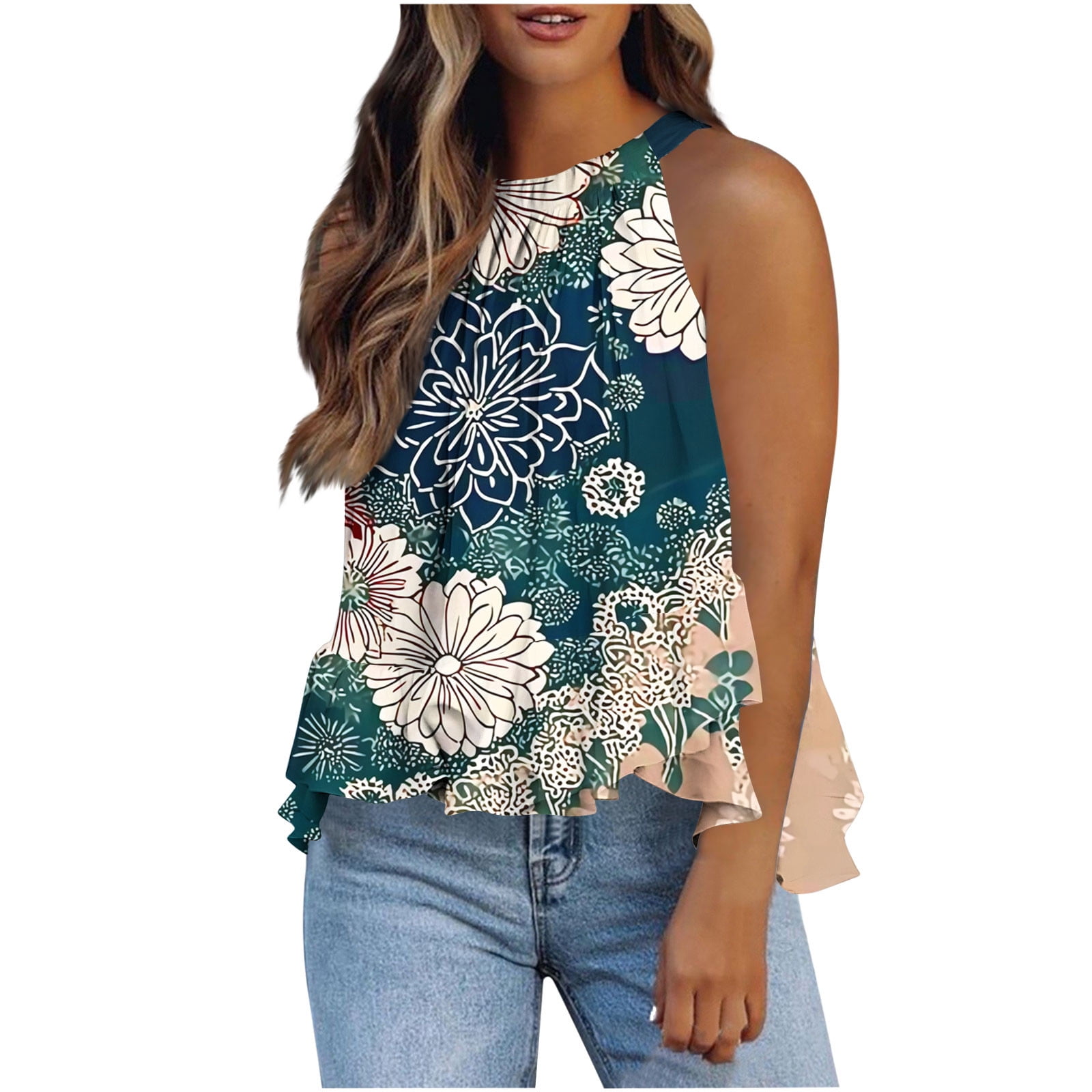 Xdegoge Summer Tops for Women Sleeveless Halter Blouse Dressy Casual ...